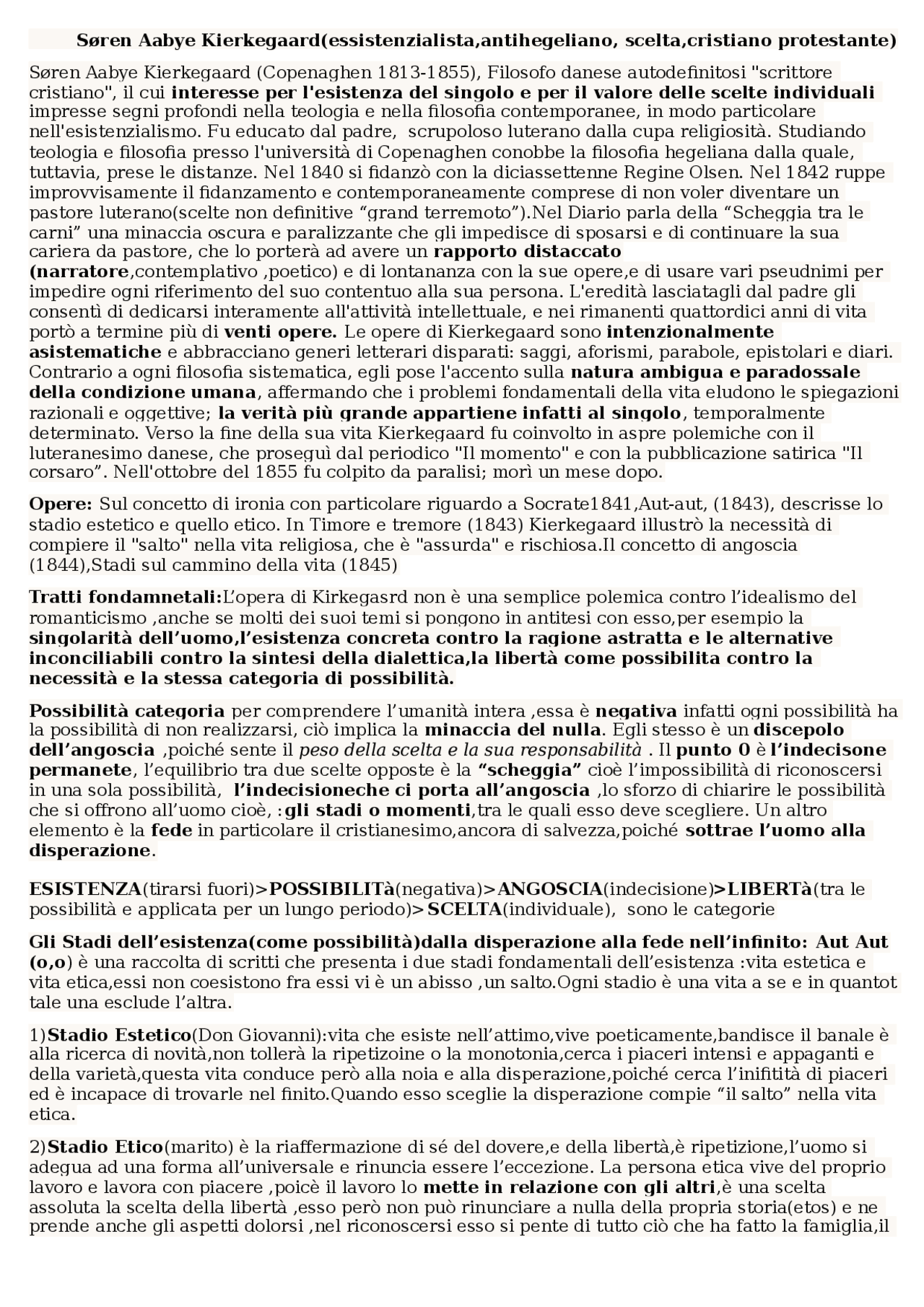 Sintesi Sakierkegaard Vita E Opere Docsity