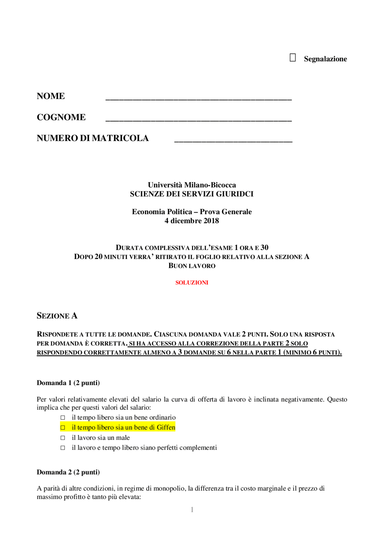Soluzioni Microeconomia Docsity