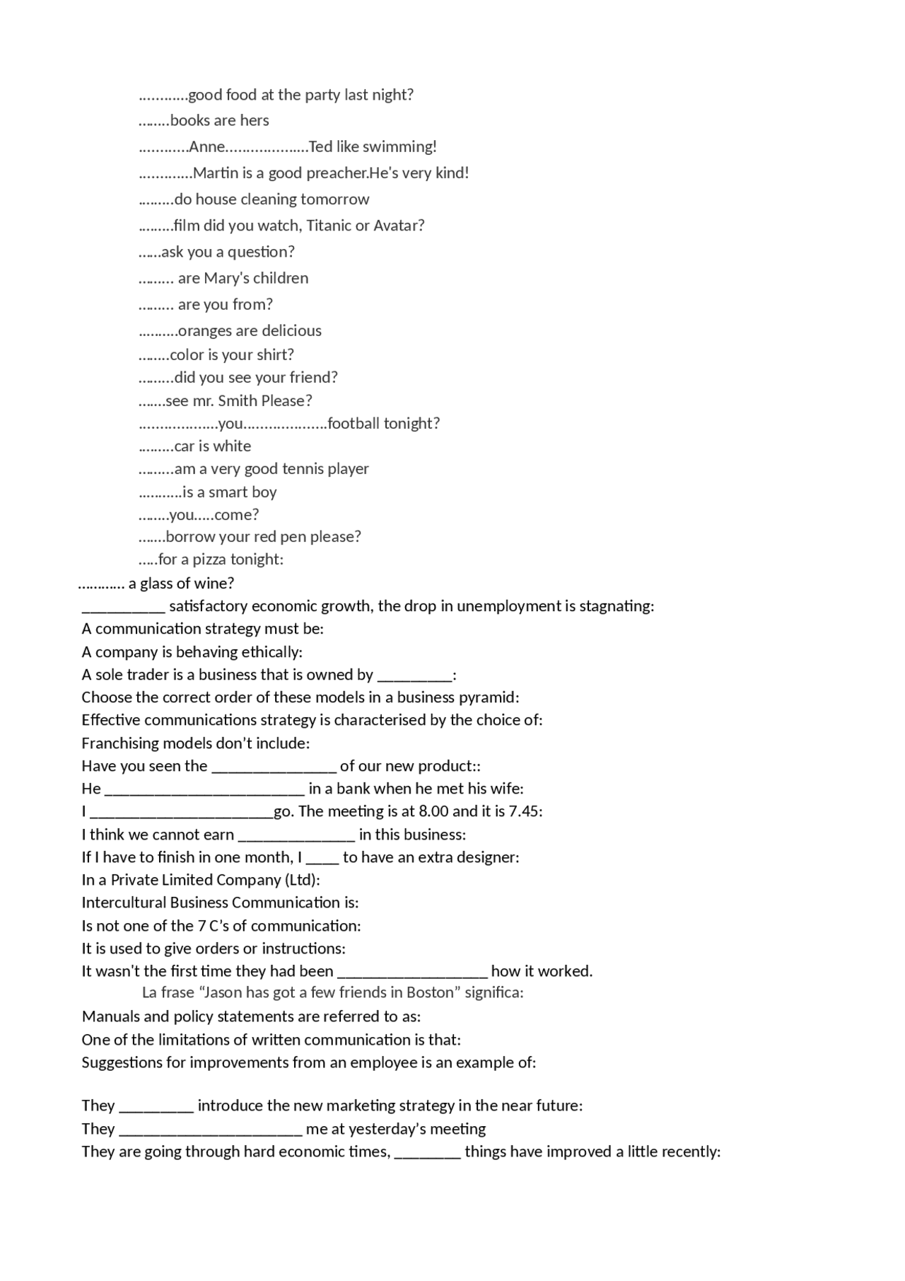 Lingua Inglese Test Docsity