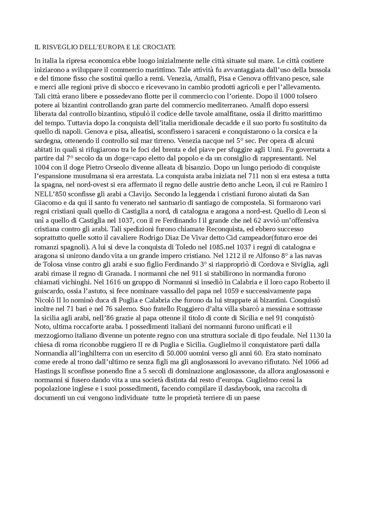 Storia Medievale Riassunto Docsity
