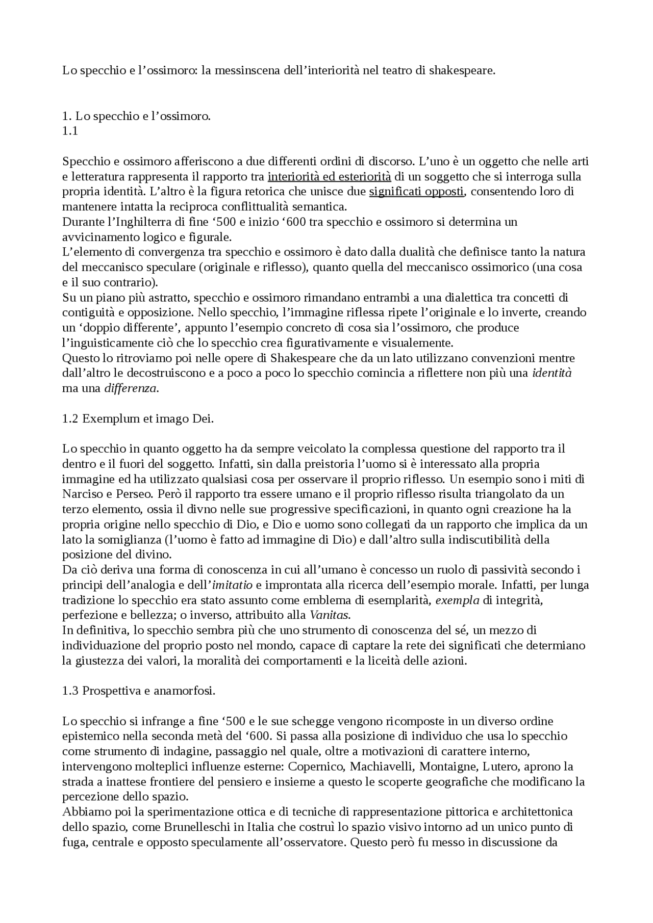 Lo Specchio E Lossimoro Docsity