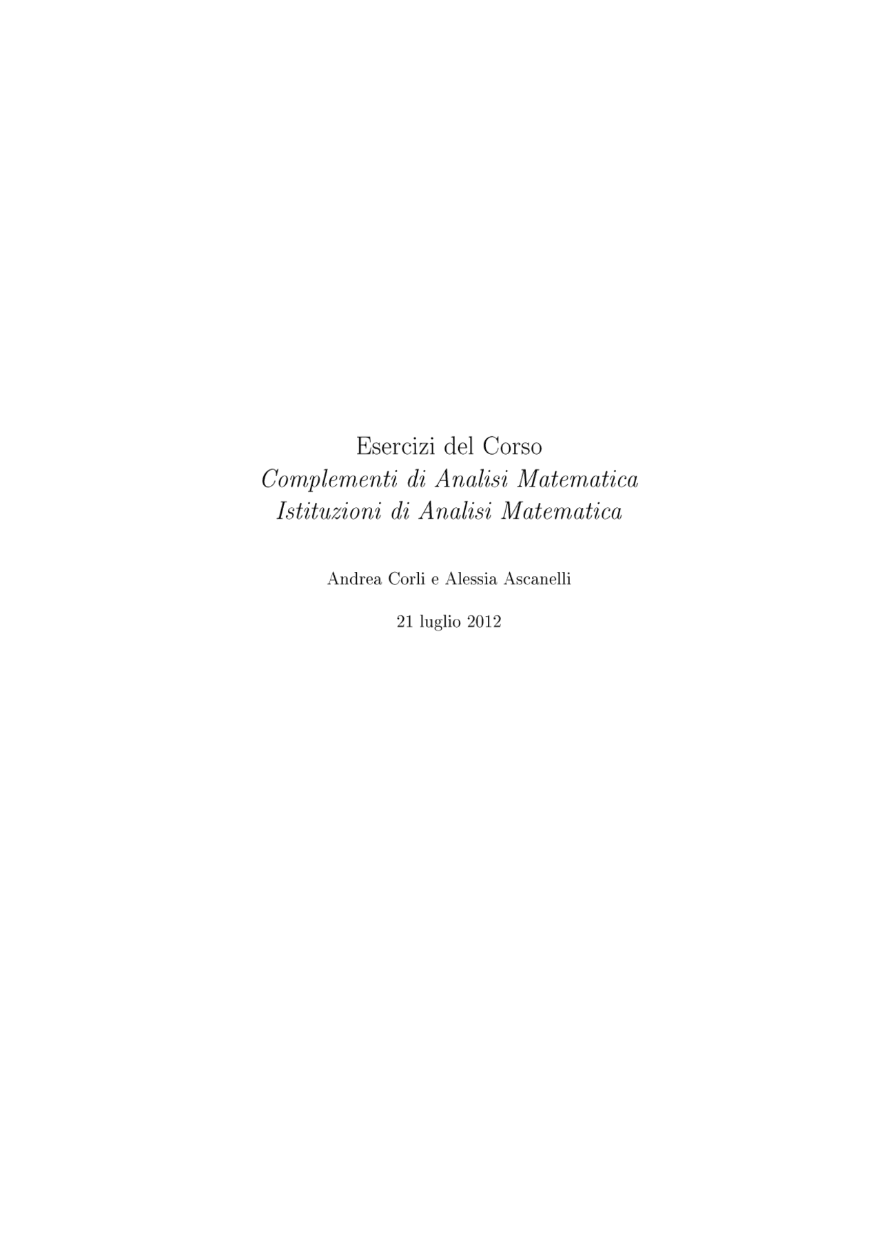 Complementi Di Analisi Matematica Docsity