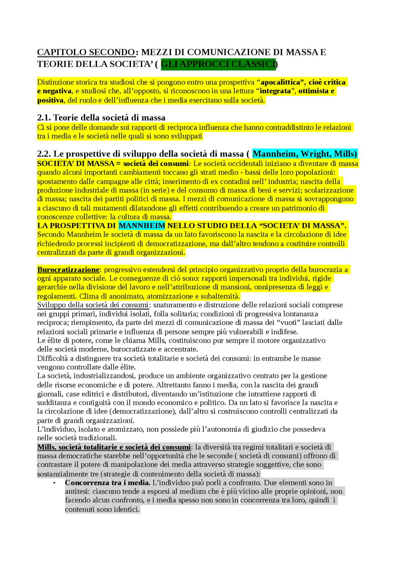 Mezzi Di Comunicazione Di Massa E Teorie Della Societa Cap 2 Docsity