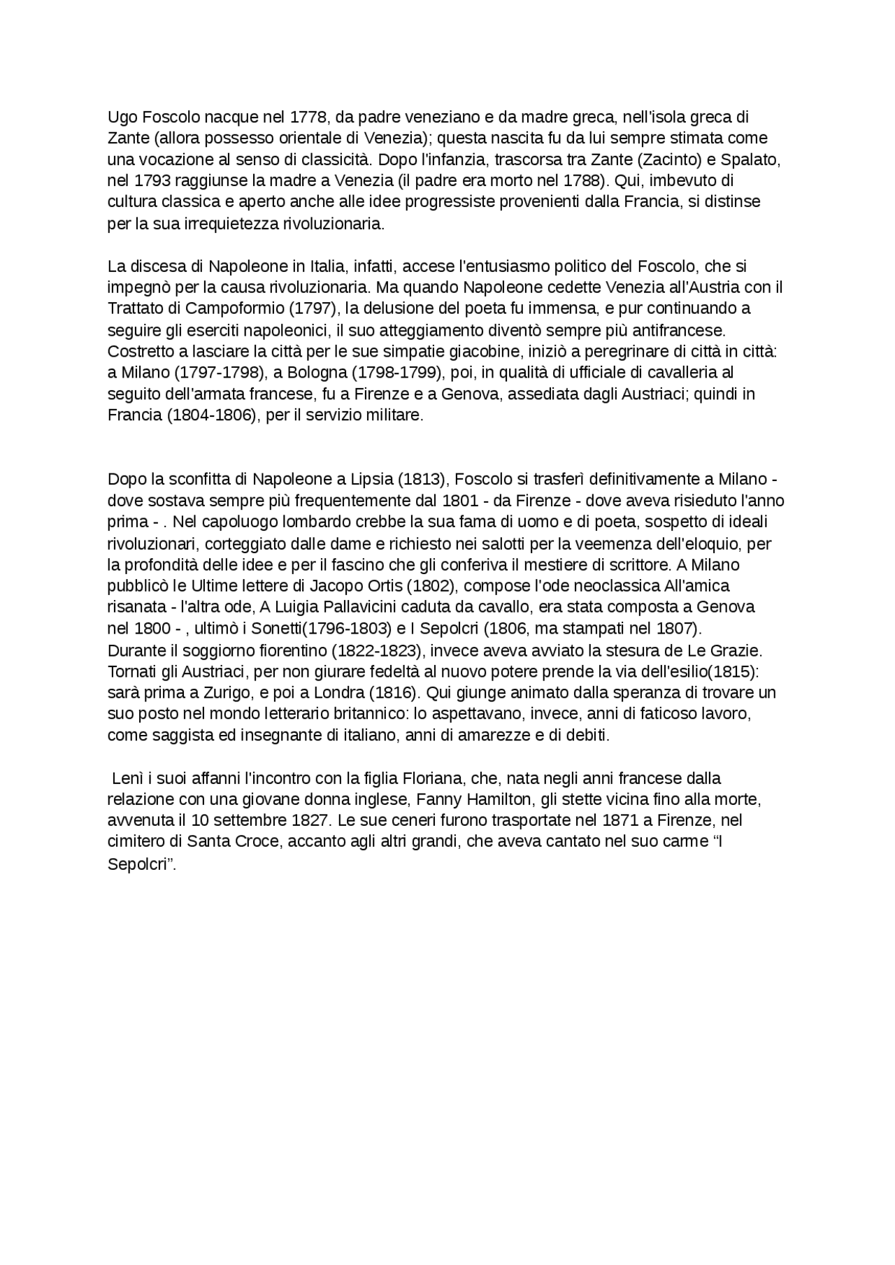 Appunti Su Foscolo Originali Docsity