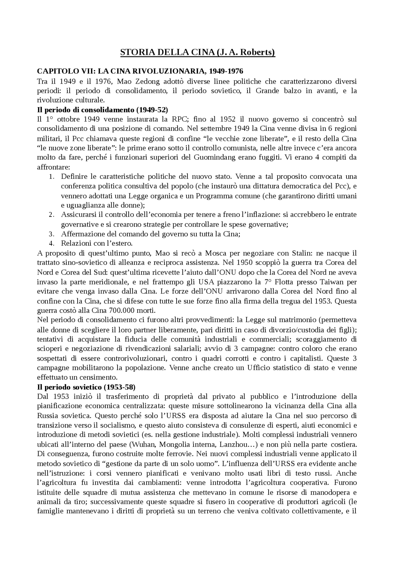 Storia Della Cina Roberts Docsity