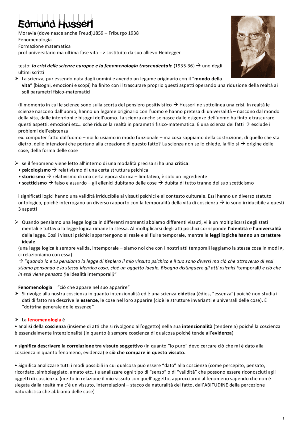 Appunti Su Edmund Husserl Docsity