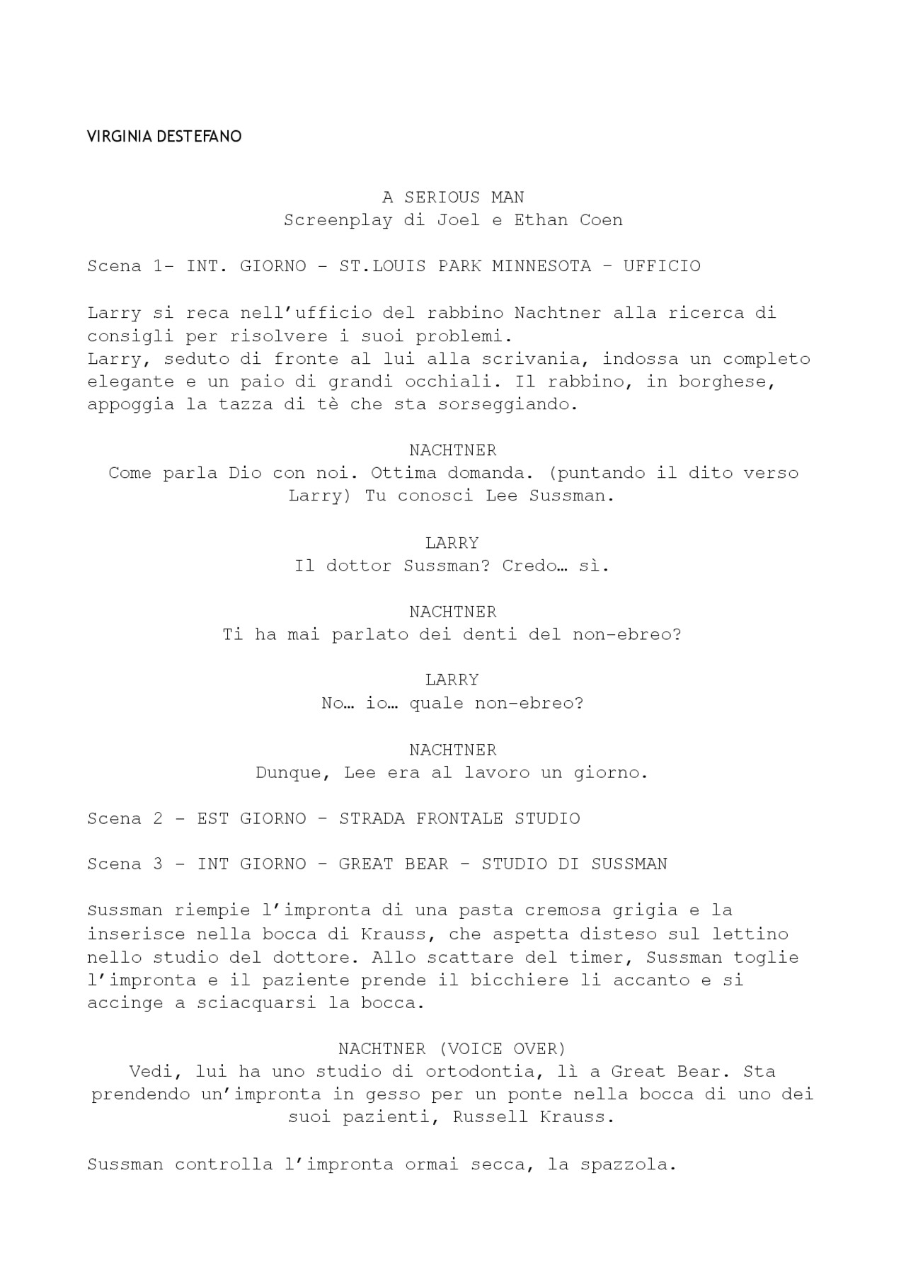 A Serious Man Original Script Docsity