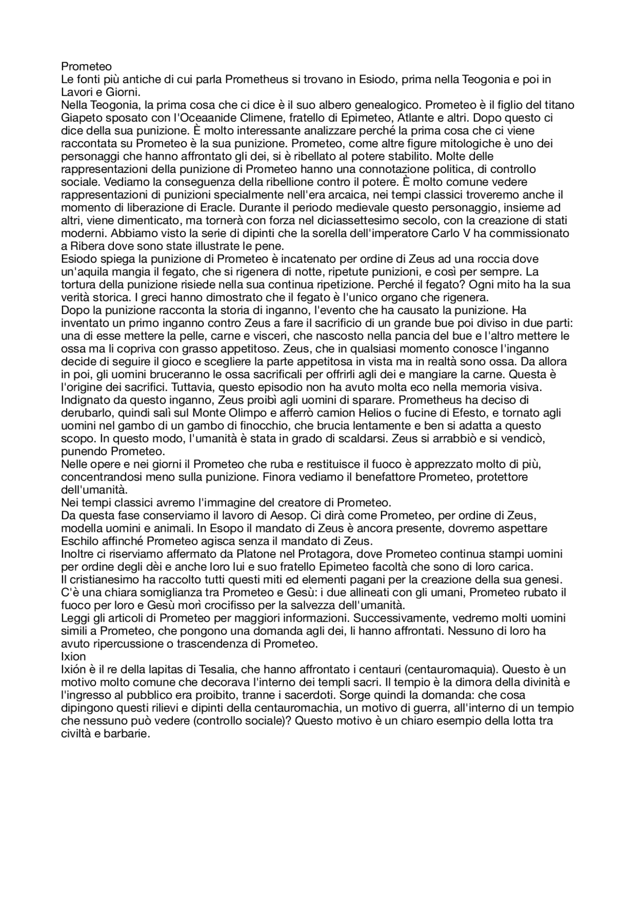 Appunti Su Prometeo E Issione Docsity