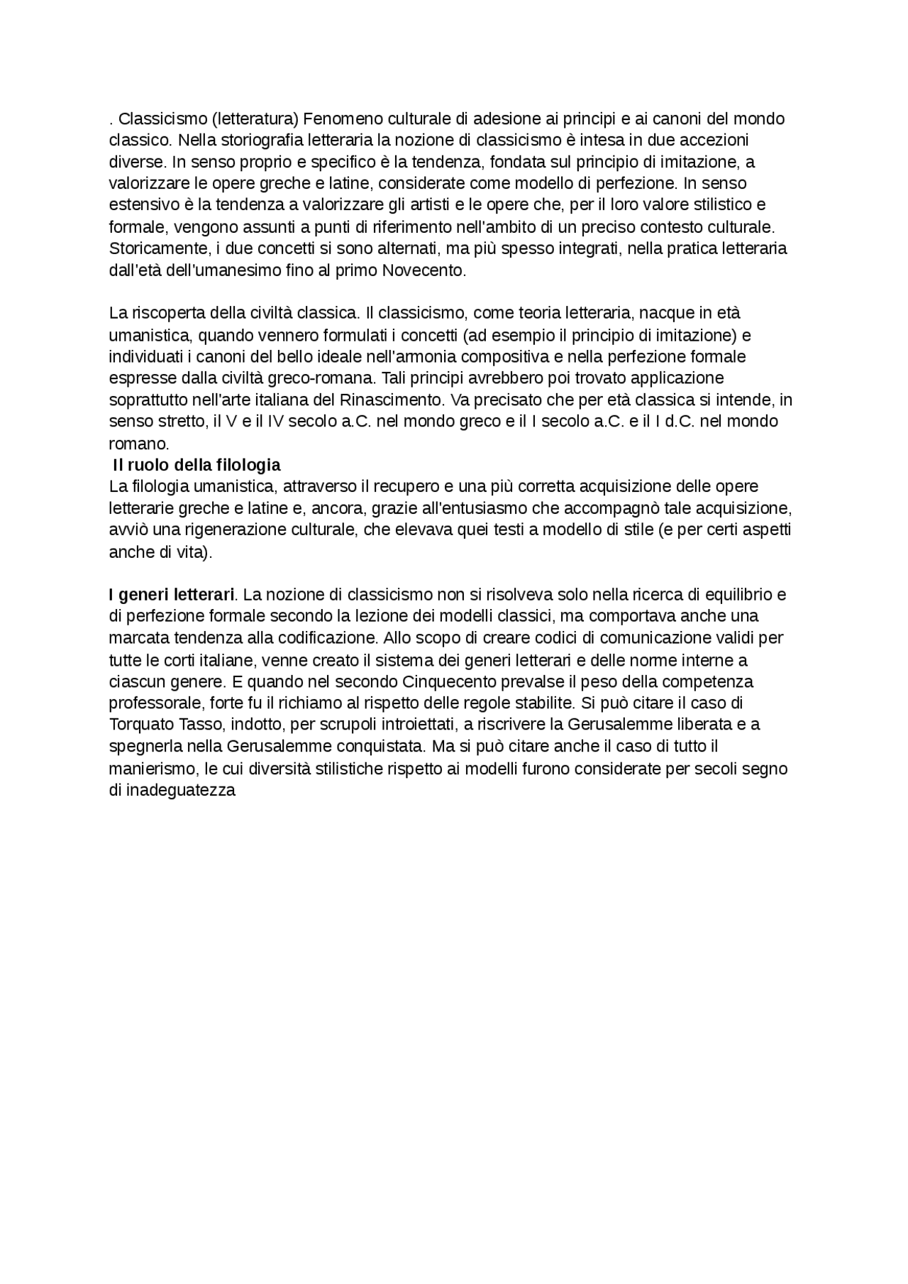 Appunti Classicismo Letteratura Appunti Di Letteratura Italiana Docsity