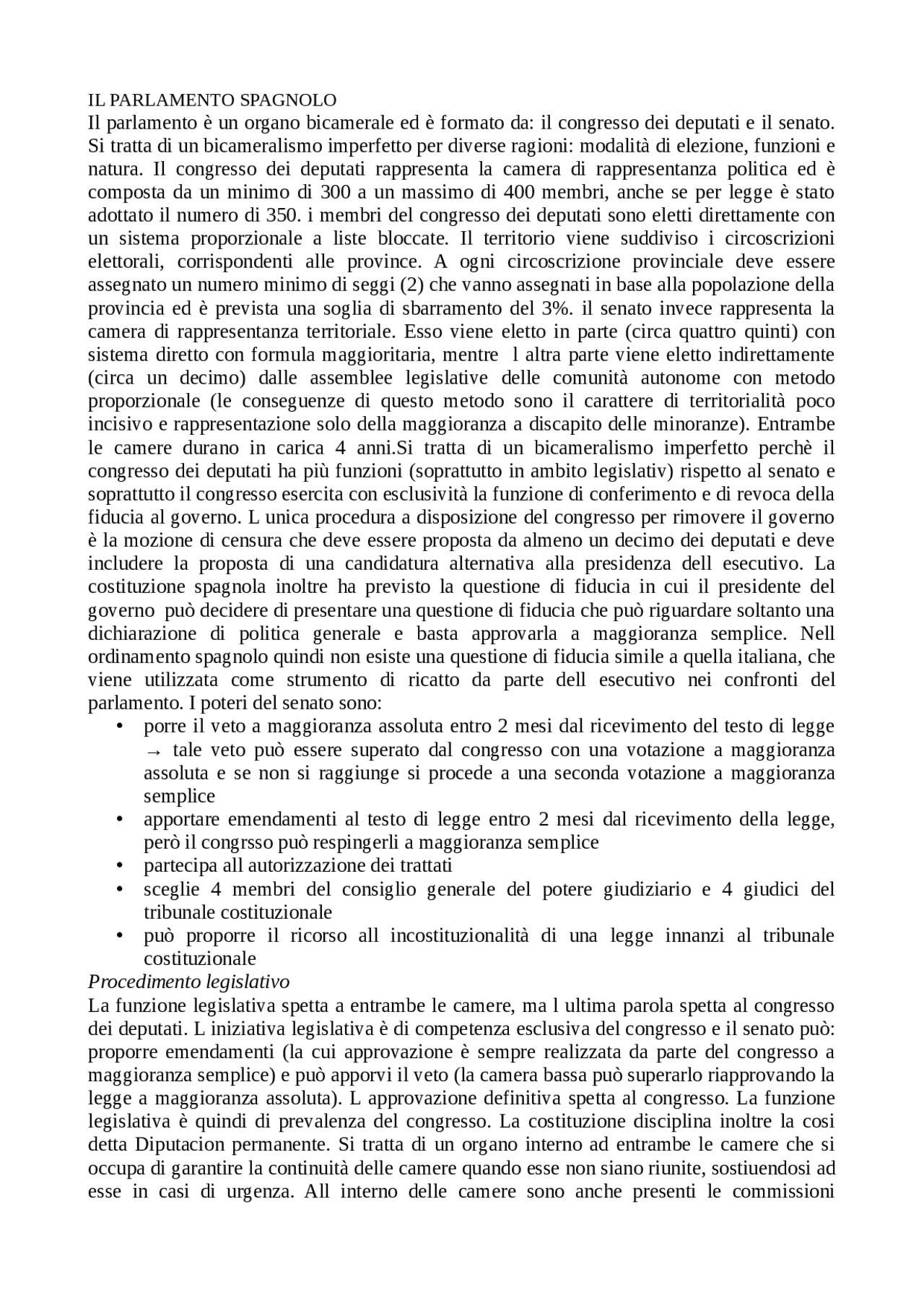 Organizzazione del parlamento spagnolo | Appunti di Diritto Pubblico ...