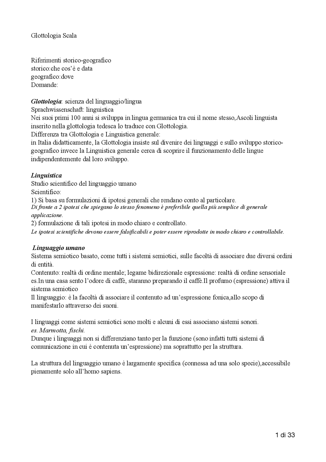 Appunti Glottologia Scala Docsity