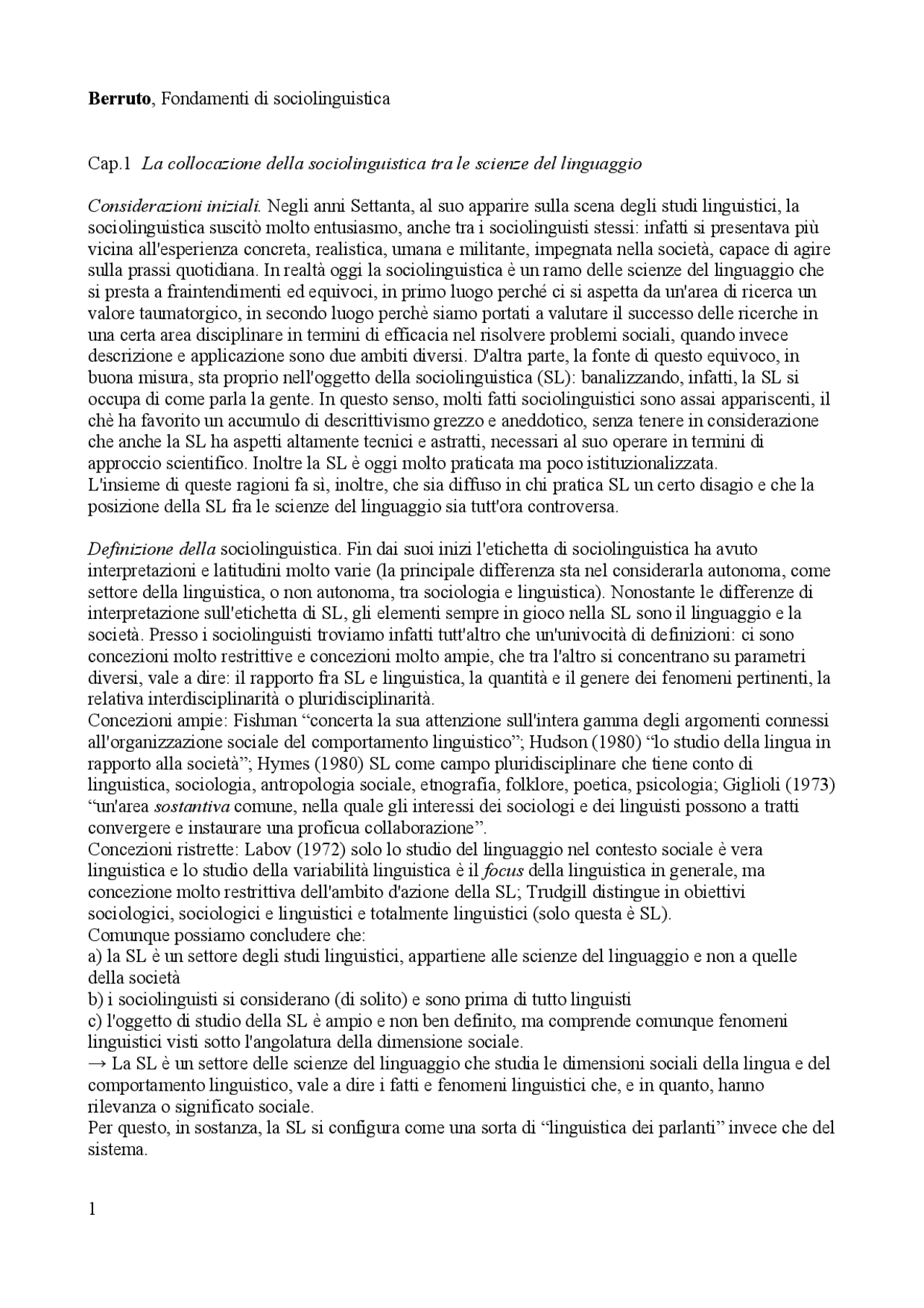 Manuale Di Sociolinguistica Berruto Docsity