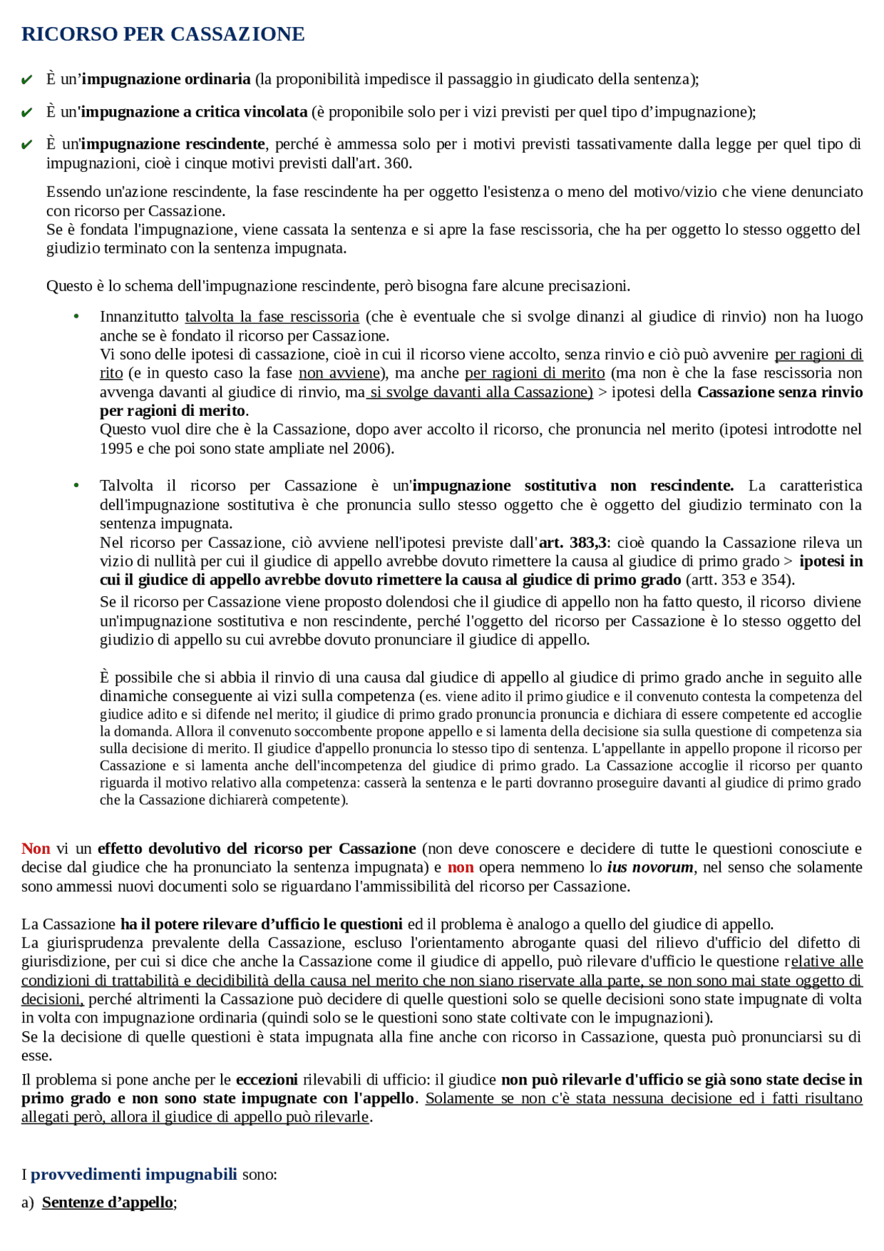 Ricorso Per Cassazione Appunti Di Diritto Processuale Civile Docsity