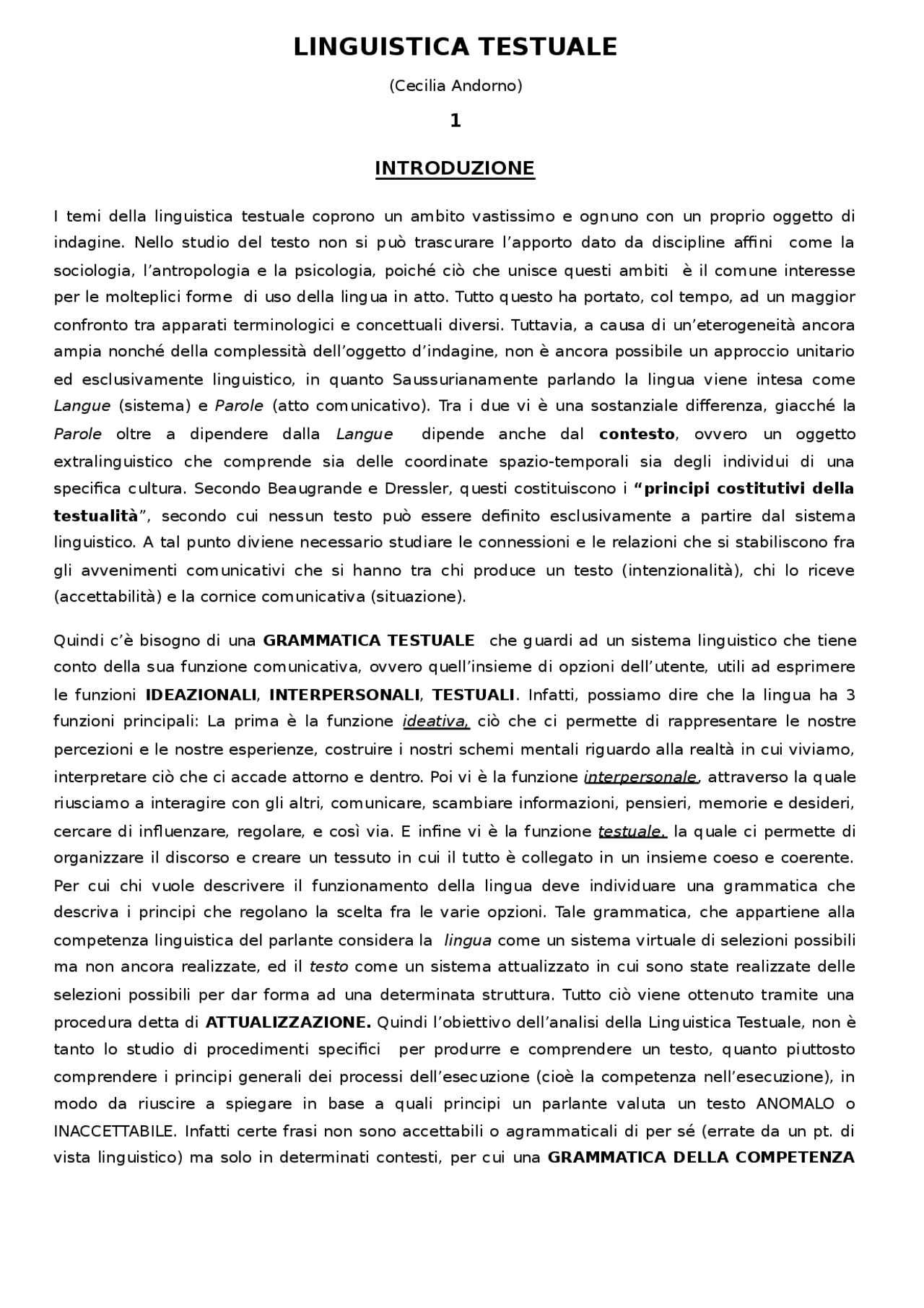 Linguistica Testuale Docsity