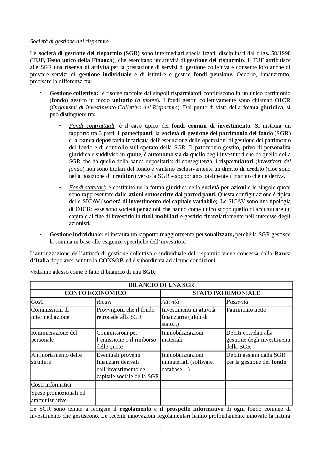 Sistema Finanziario riassunti - Docsity