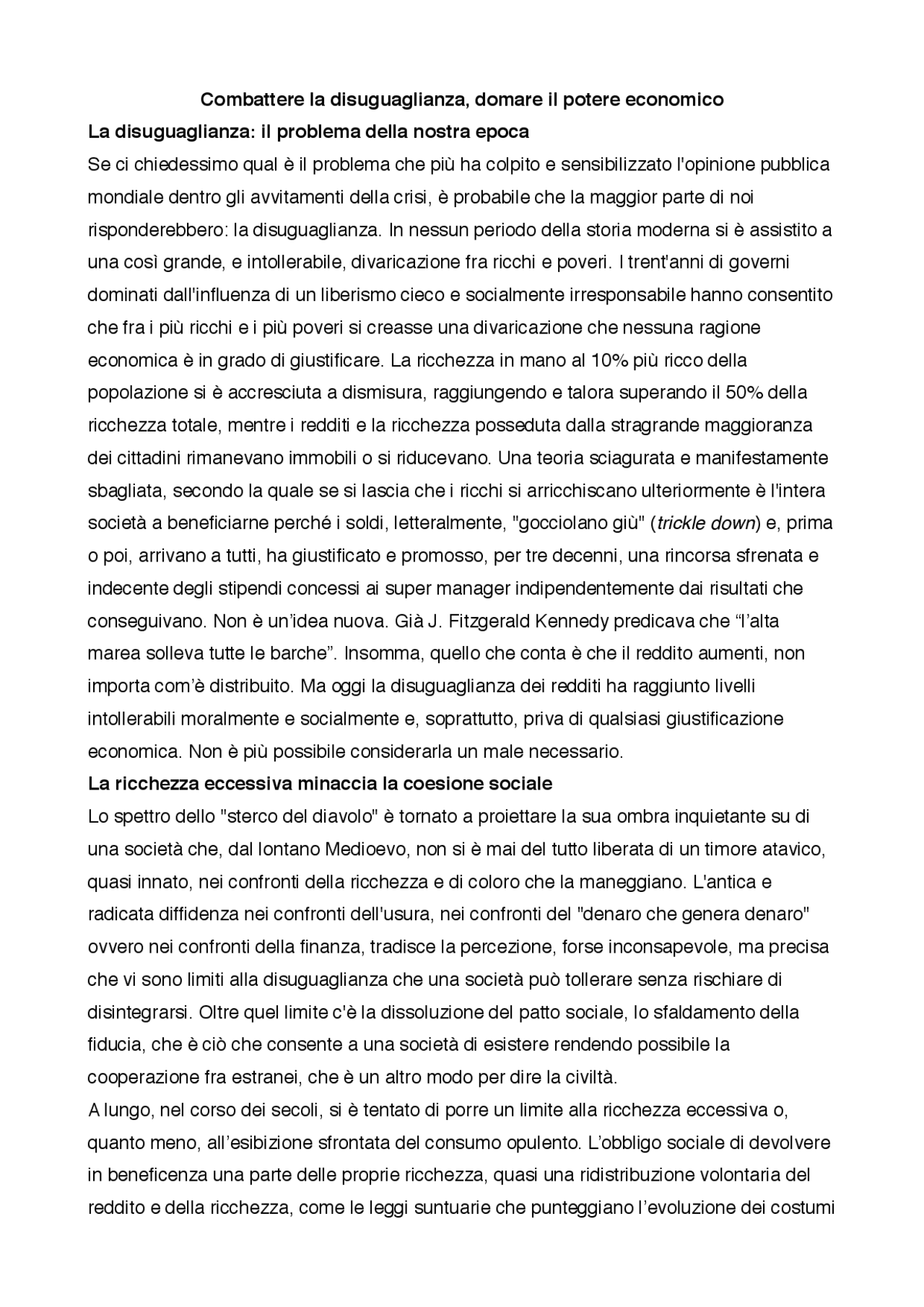 Combattere La Disuguaglianza Docsity