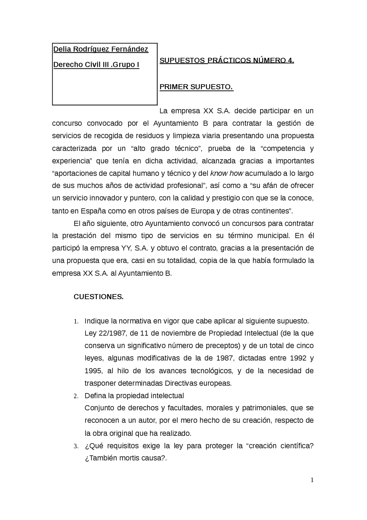 Práctica Civil 3 Derechos Reales Ejercicios De Derecho Civil Docsity