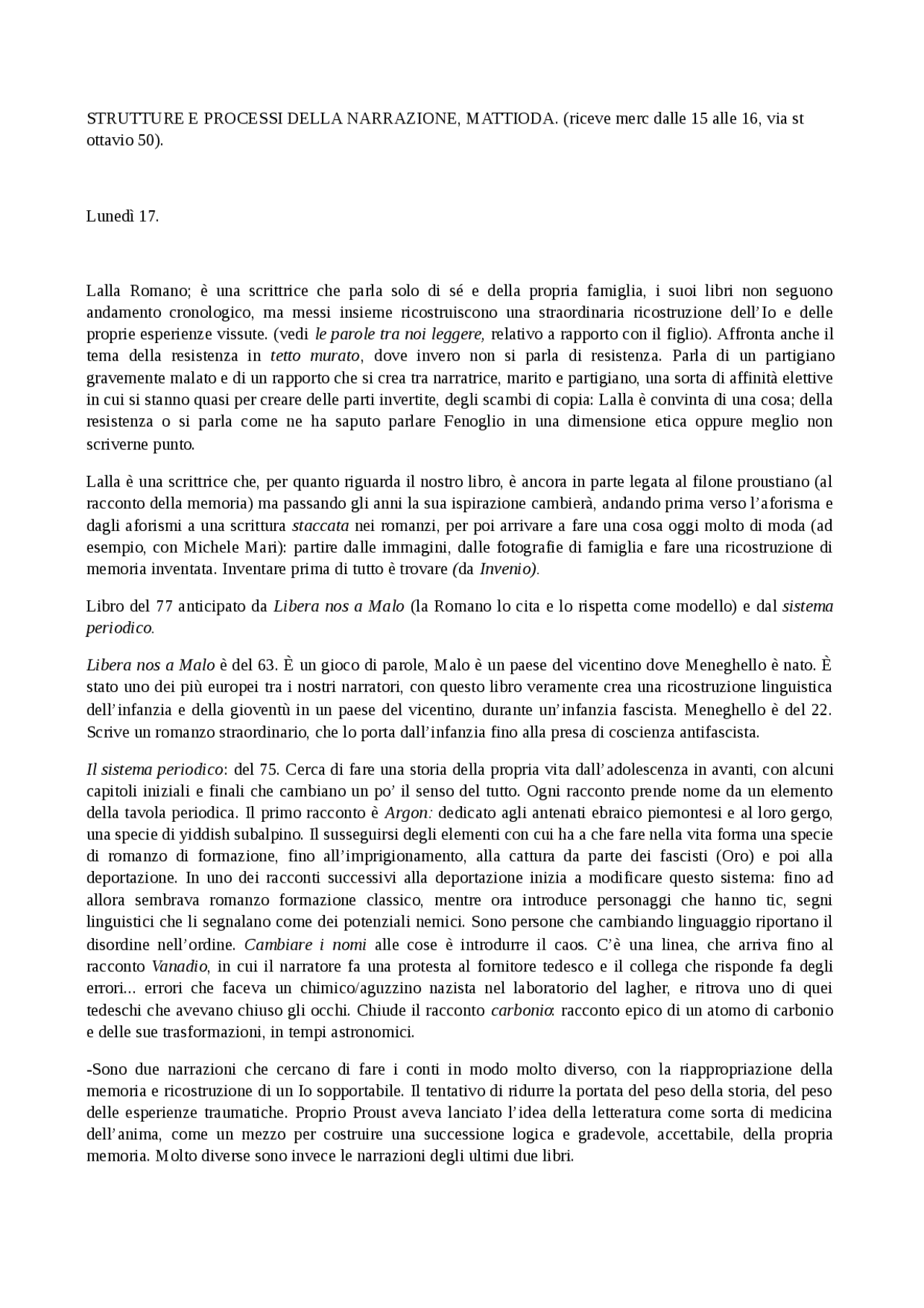 Lezione 1 Corso Di Strutture E Processi Della Narrazione 18 19 Docsity