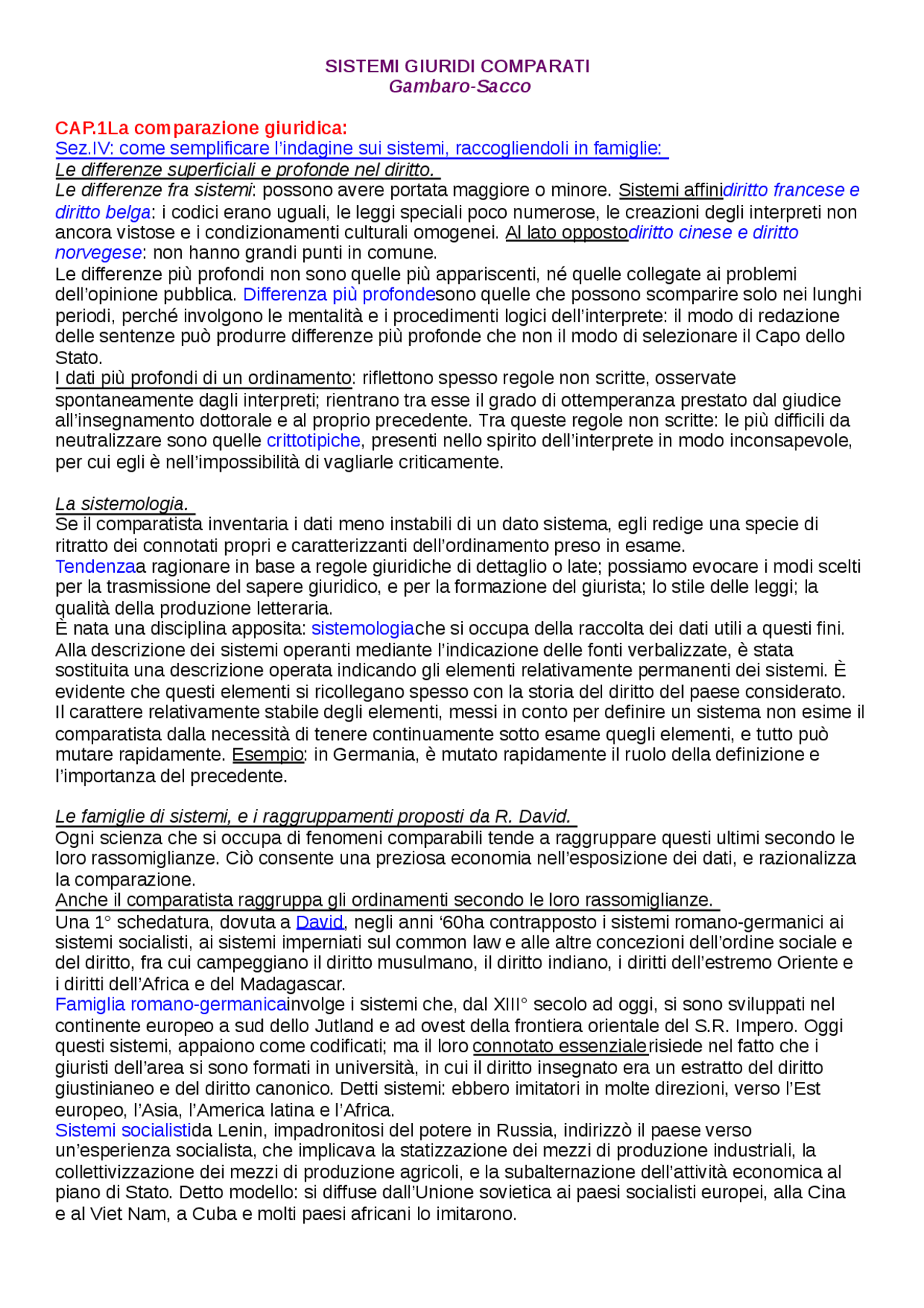 Sistemi Giuridici Comparati Docsity