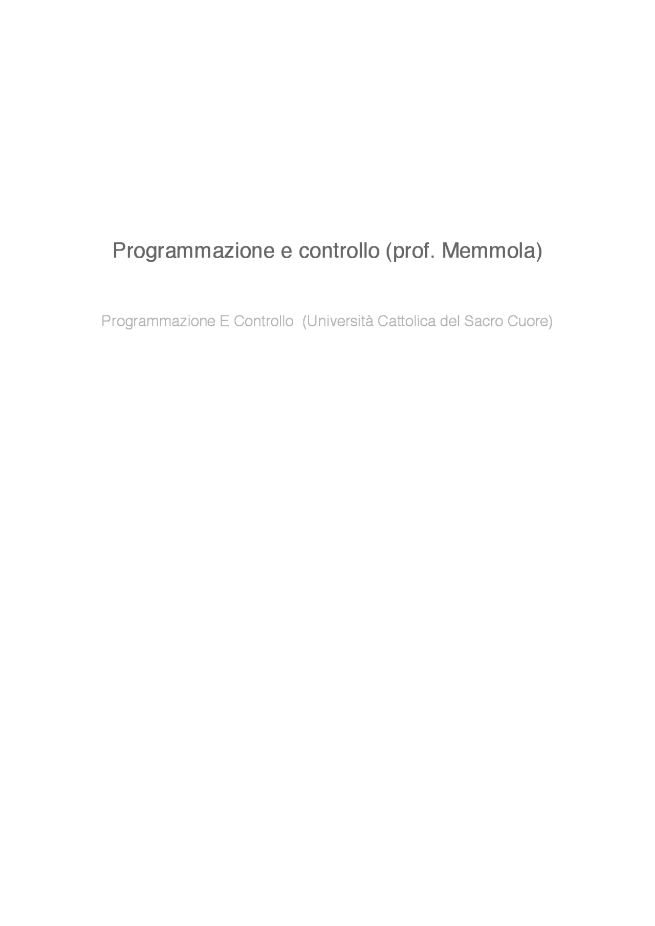 Il Ruolo Dei Sistemi Di Programmazione E Controllo In Azienda Docsity