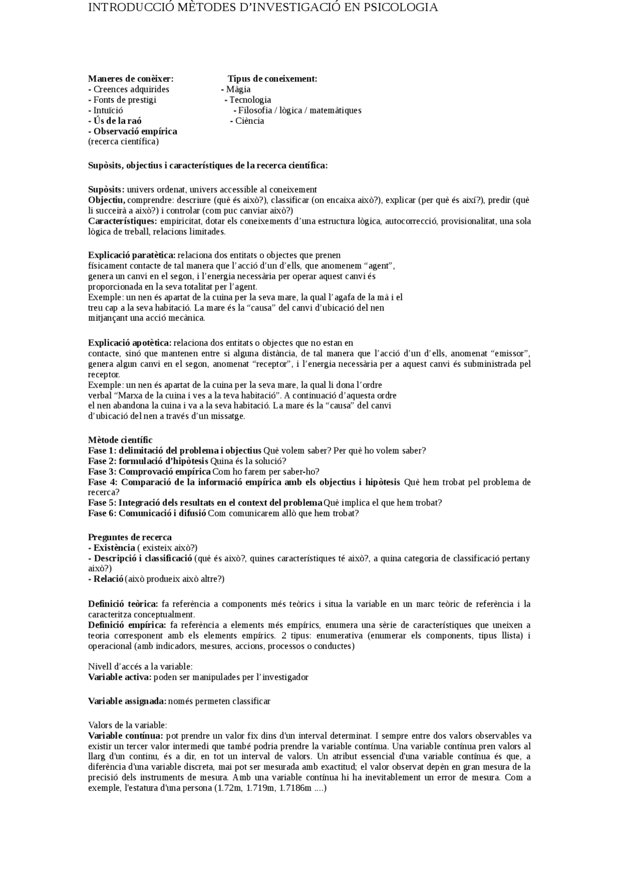 Resum Introducció Mètodes Investigació Docsity