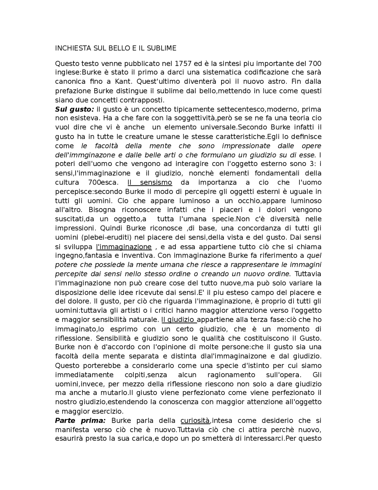 Inchiesta sul bello e sul sublime - Docsity