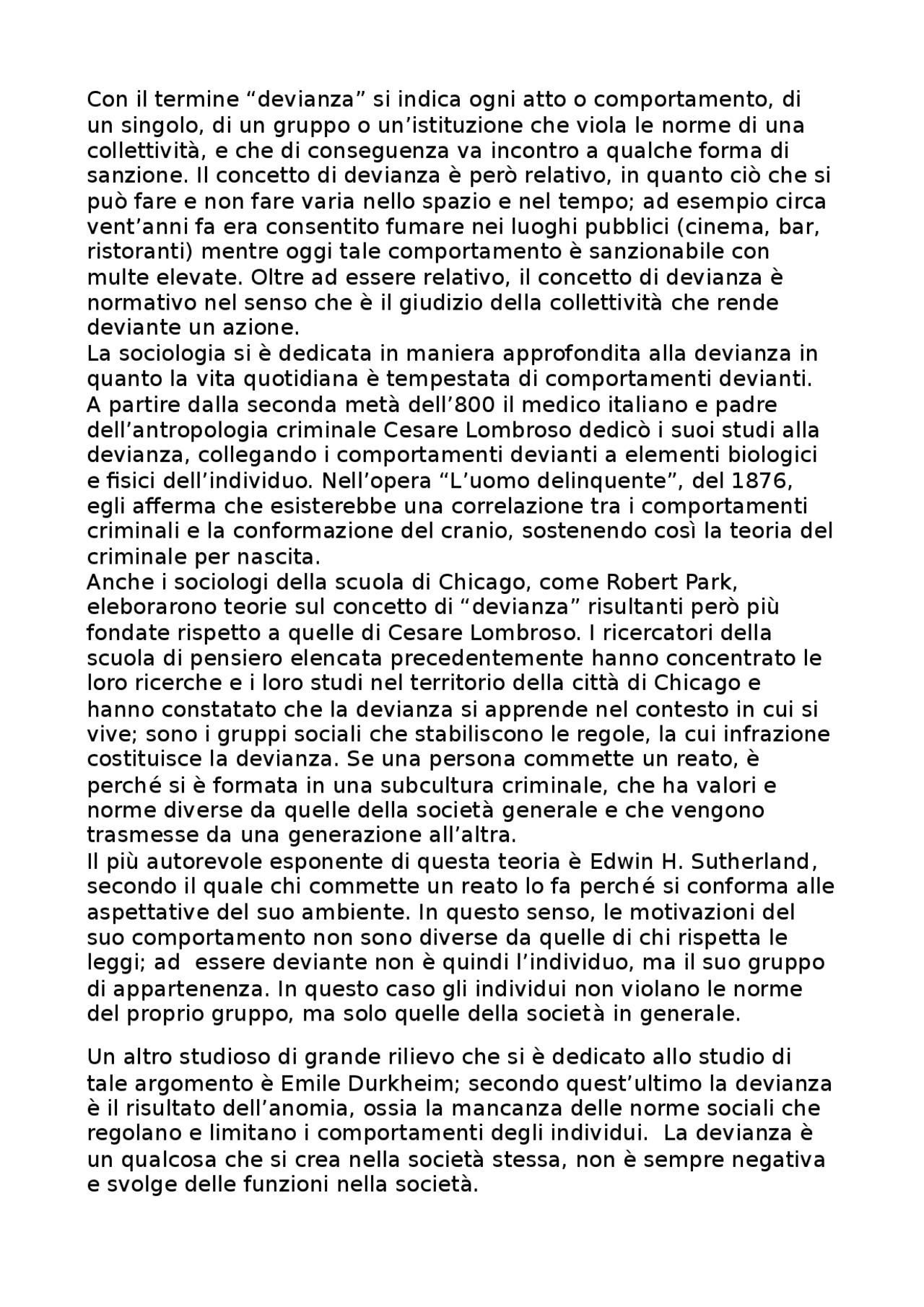 La Devianza Riassunti E Appunti Per Il Quinto Liceo Docsity