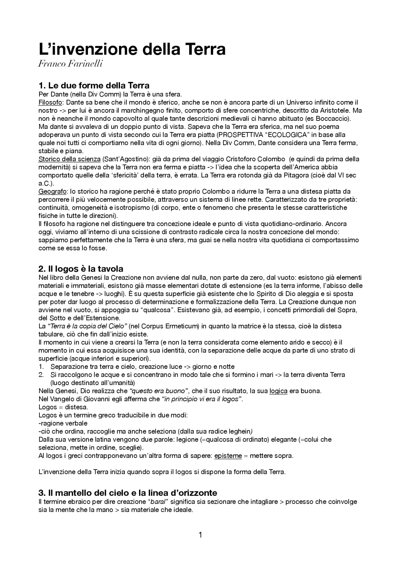 Linvenzione Della Terra F Farinelli Docsity