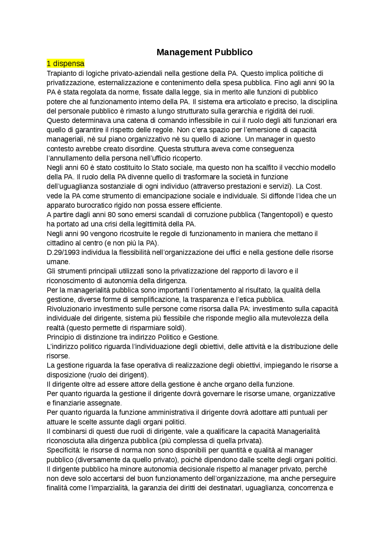 Riassunto Management Pubblico Parte 1 Unipg Docsity