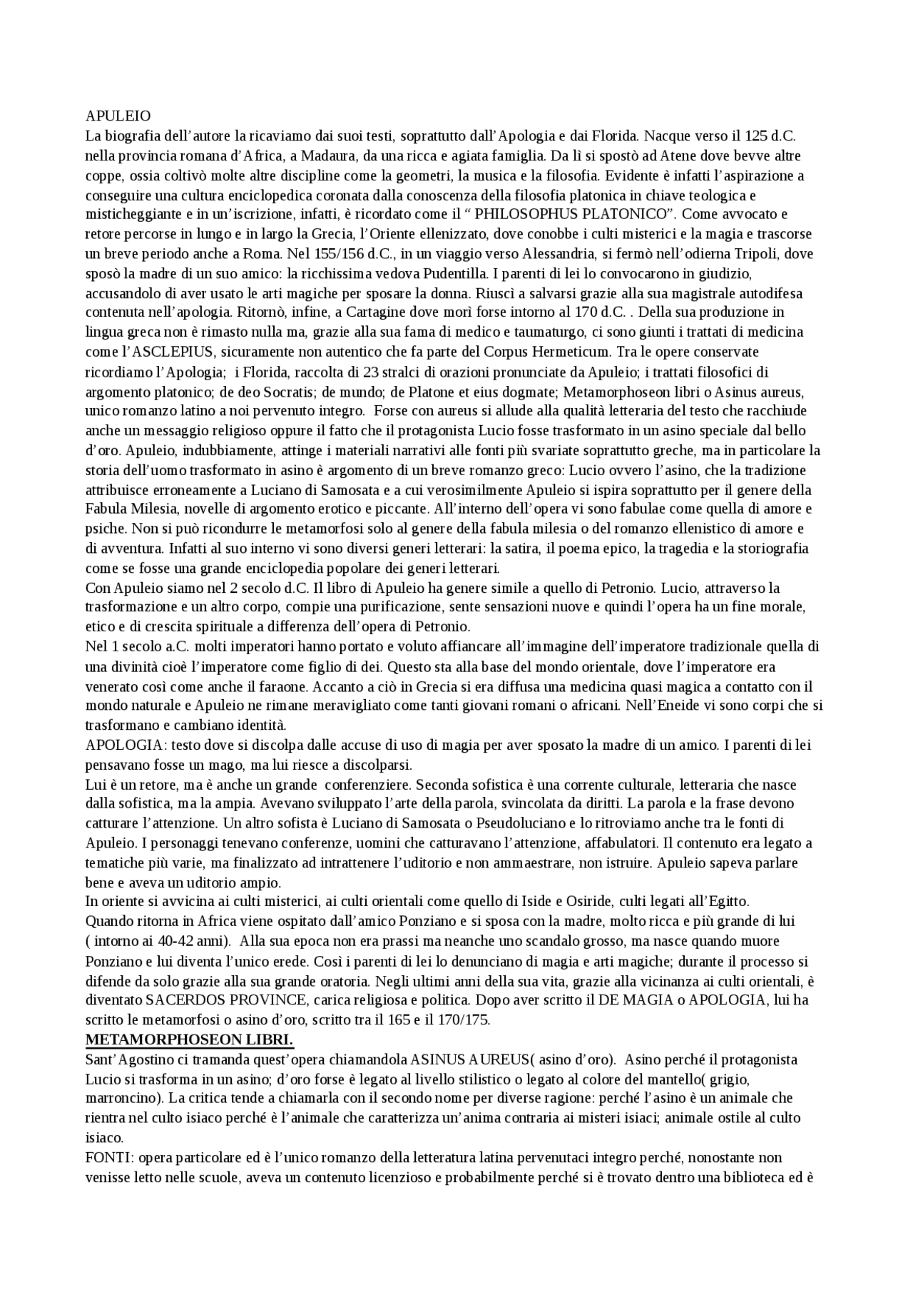 Apuleio E Le Sue Opere Docsity