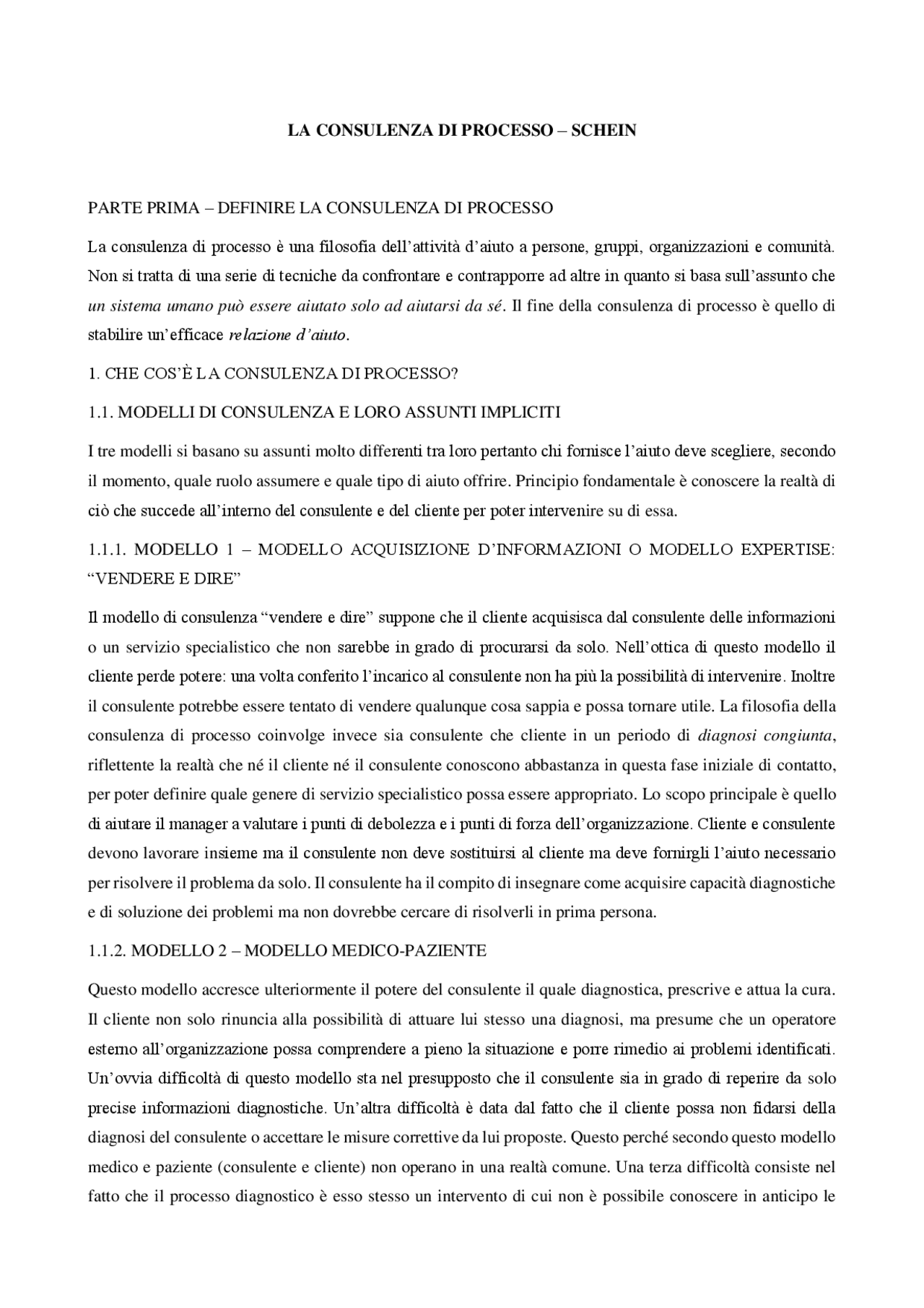 La Consulenza Di Processo E Schein Docsity