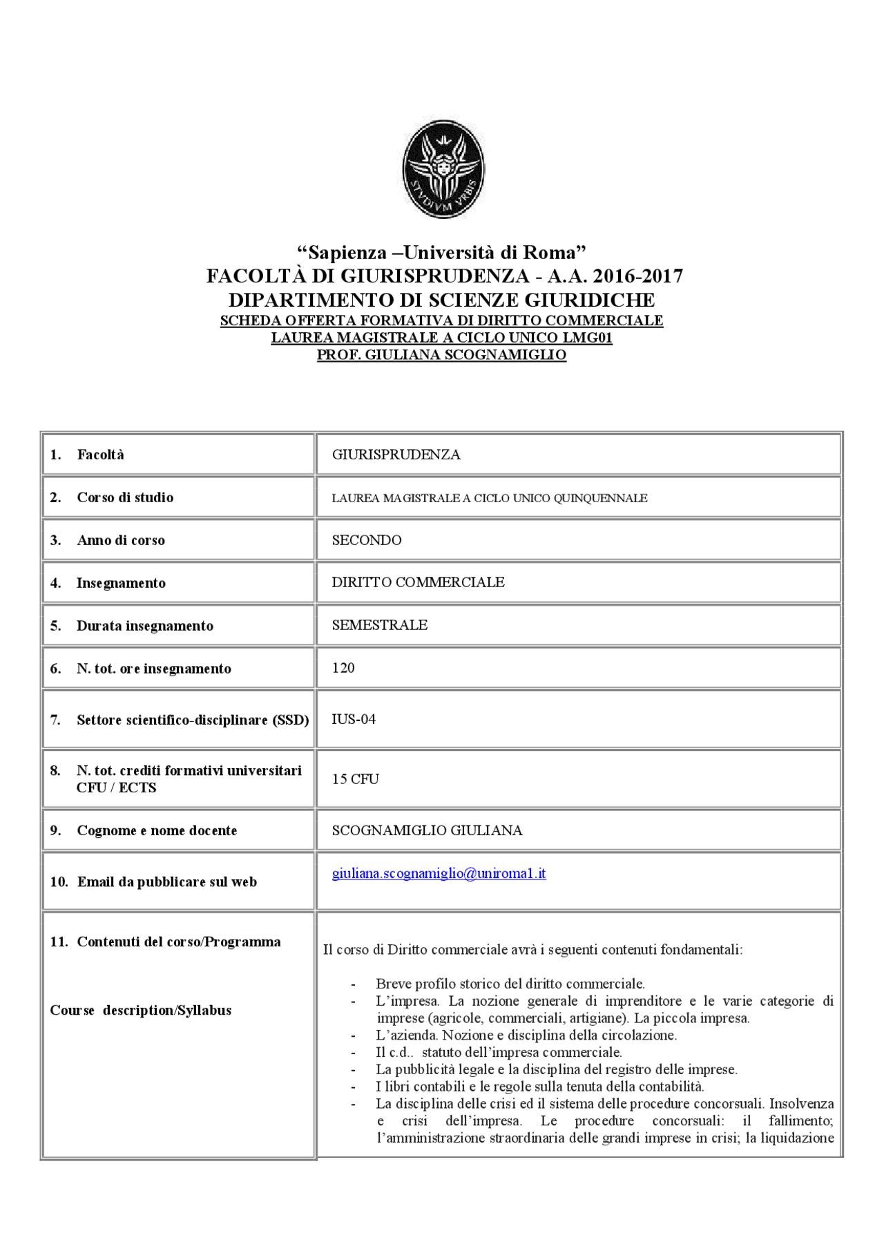 Programma esoneri commerciale | Appunti di Diritto Commerciale | Docsity