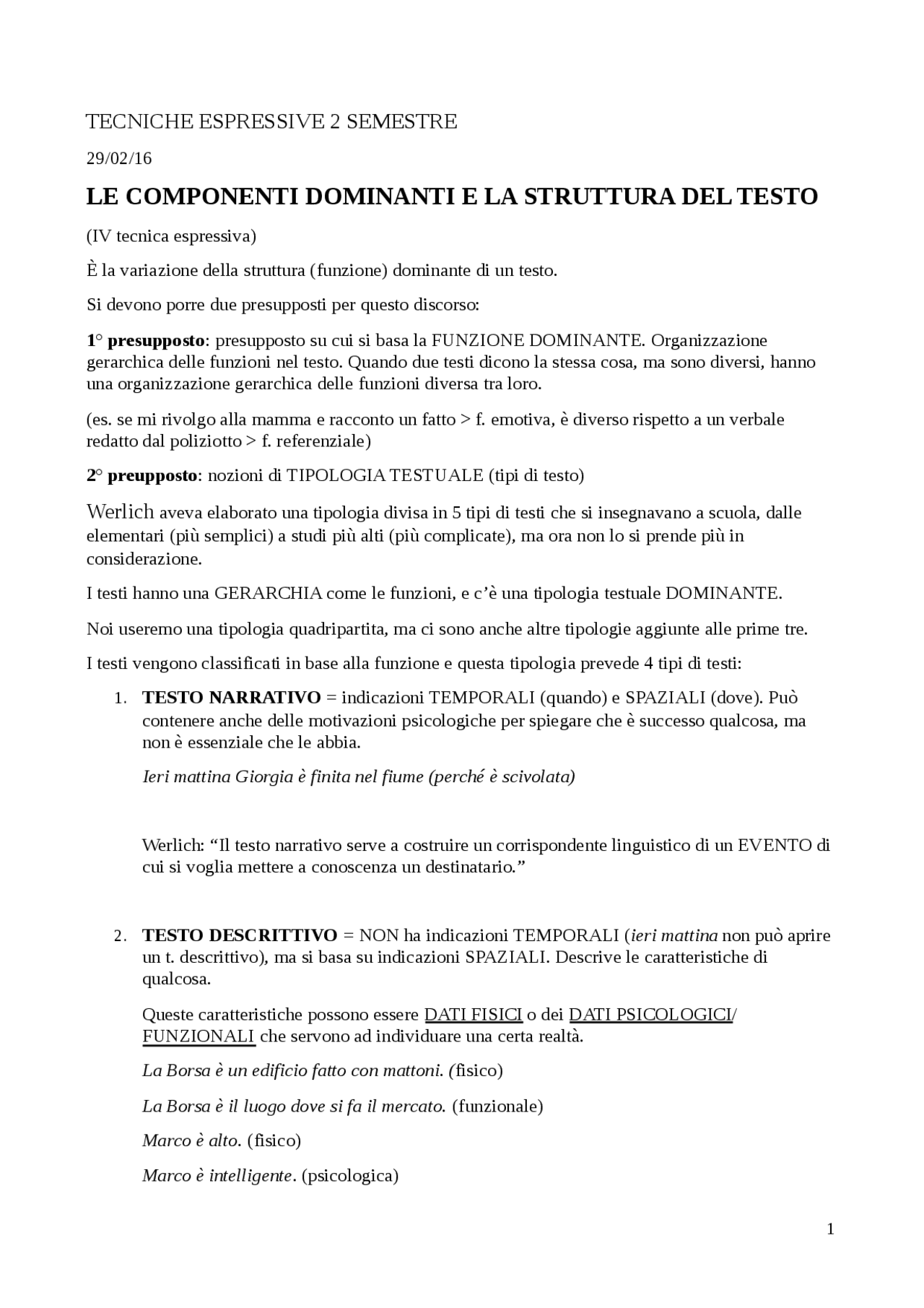 Tecniche Espressive E Tipologie Di Testi Ii Semestre Docsity