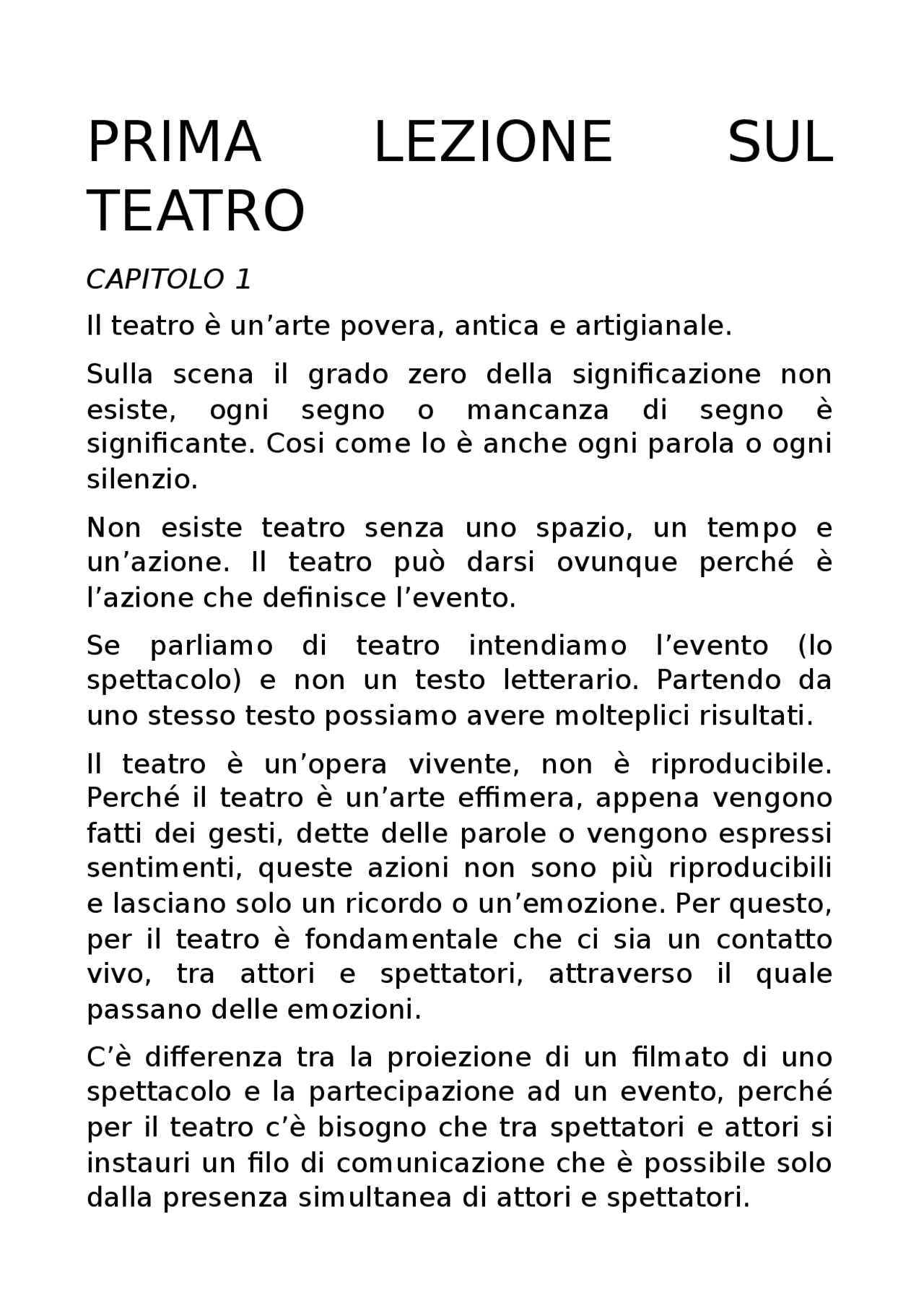 Prima Lezione Sul Teatro Riassunti Docsity