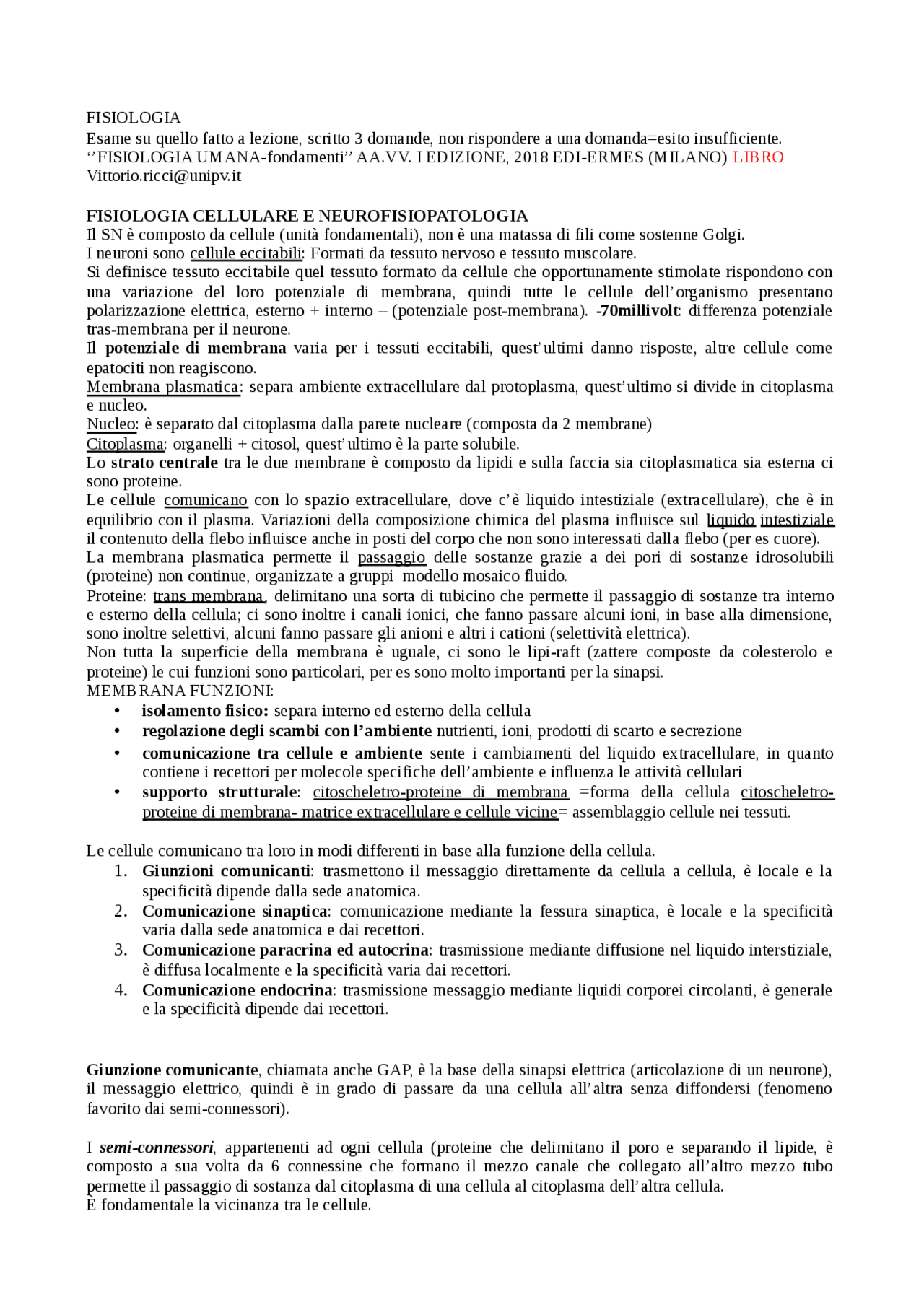 Fisiologia Del Sistema Nervoso Appunti Di Fisiologia Umana Docsity