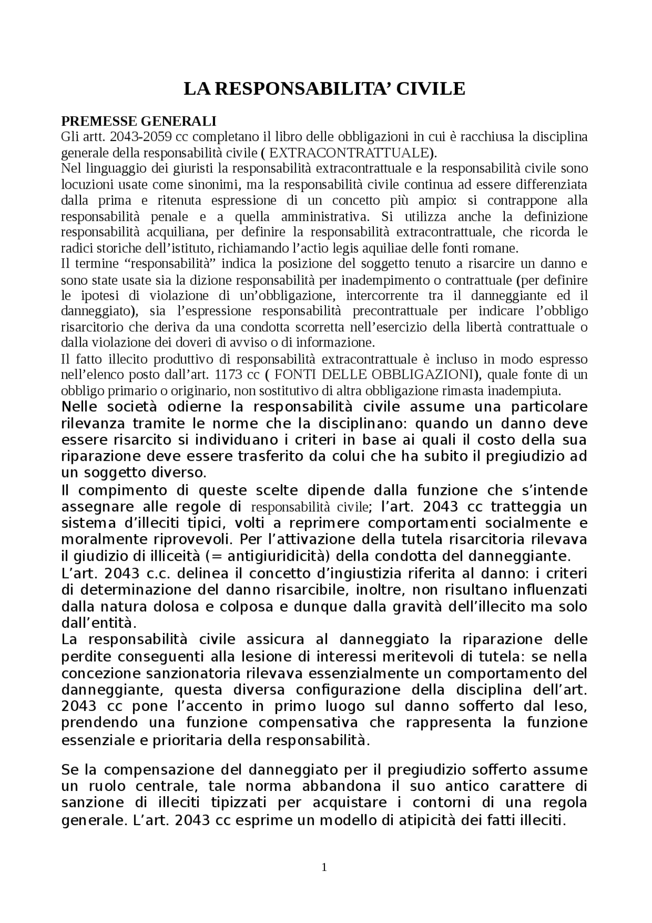 La Responsabilità Civile Docsity