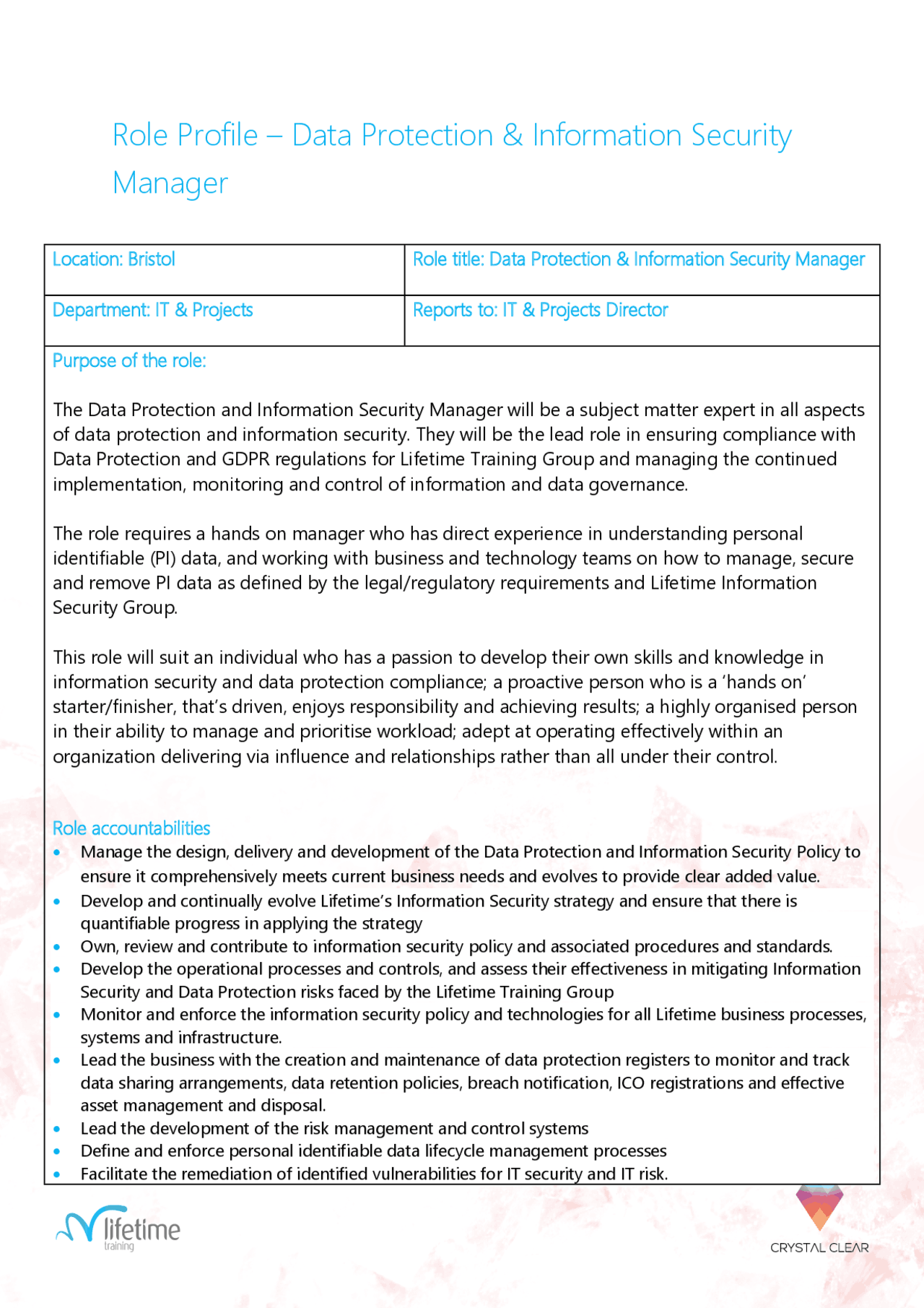 Data Protection and Information Security Manager - Docsity