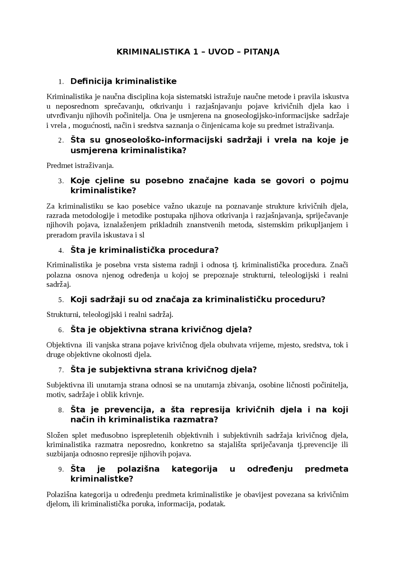 Kriminalistika Pitanja I Odgovori Skripte Predlog Kriminalistika