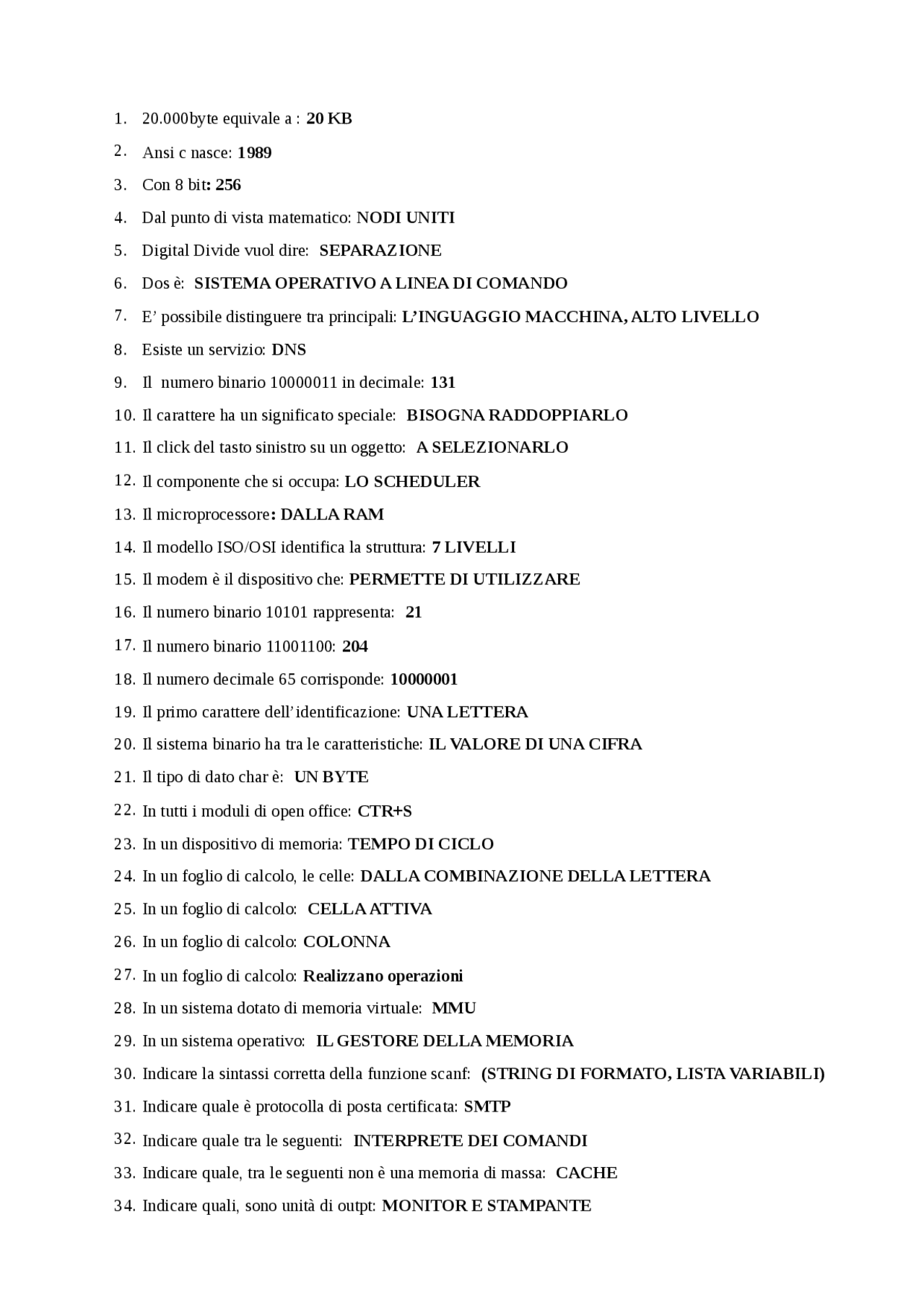 Informatica primo anno - Docsity