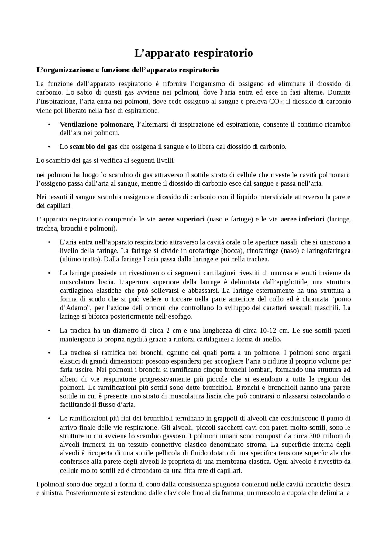 Appunti Di Anatomia Apparato Respiratorio Sintesi Del Corso Di