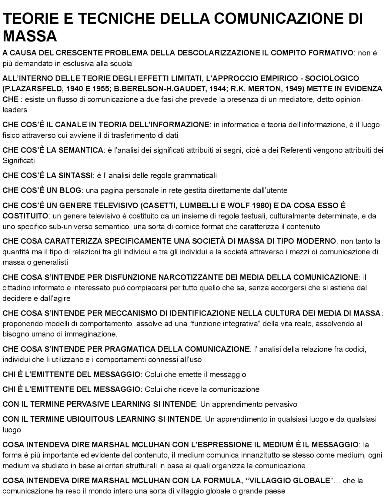 Teorie E Tecniche Della Comunicazione Di Massa Docsity