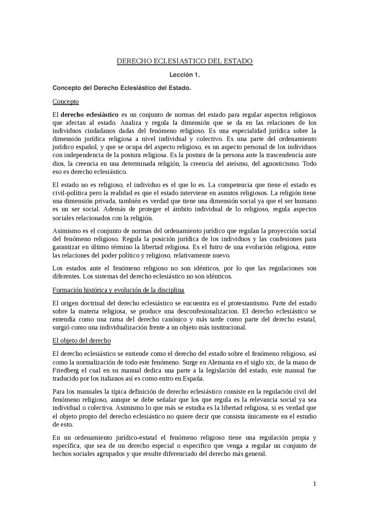 Apuntes De Derecho Eclesiástico Docsity