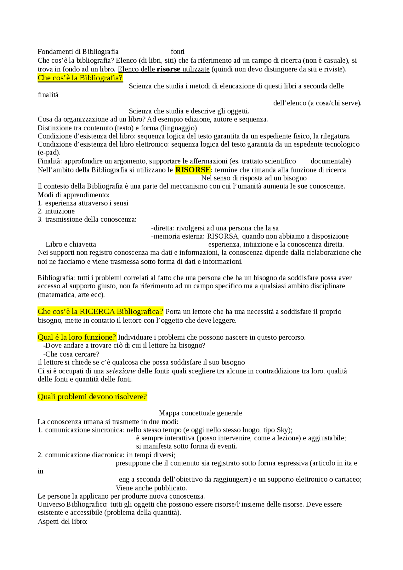 Fondamenti Di Bibliografia Schemi E Mappe Concettuali Di