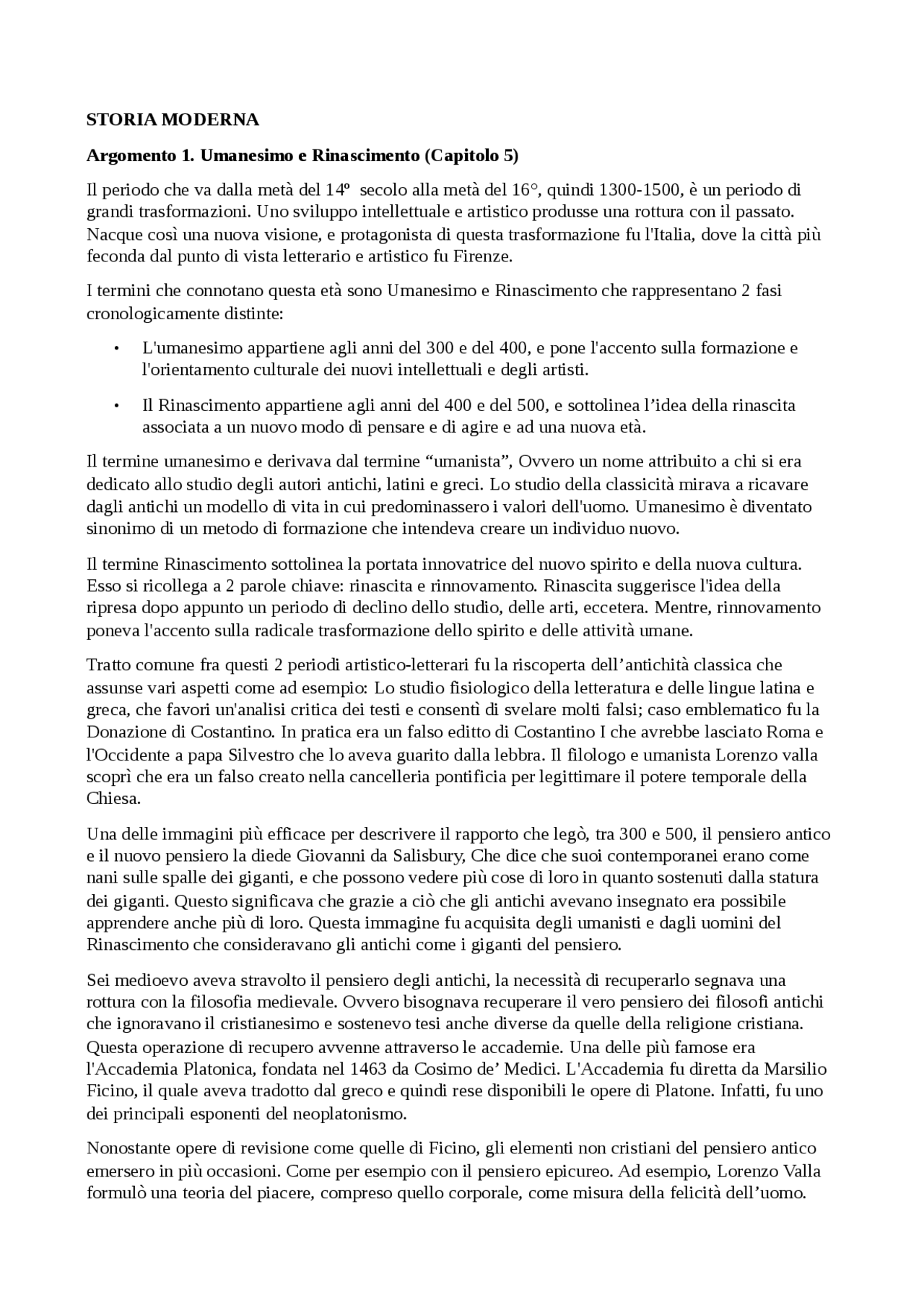 Riassunto Manuali Di Storia Moderna Docsity