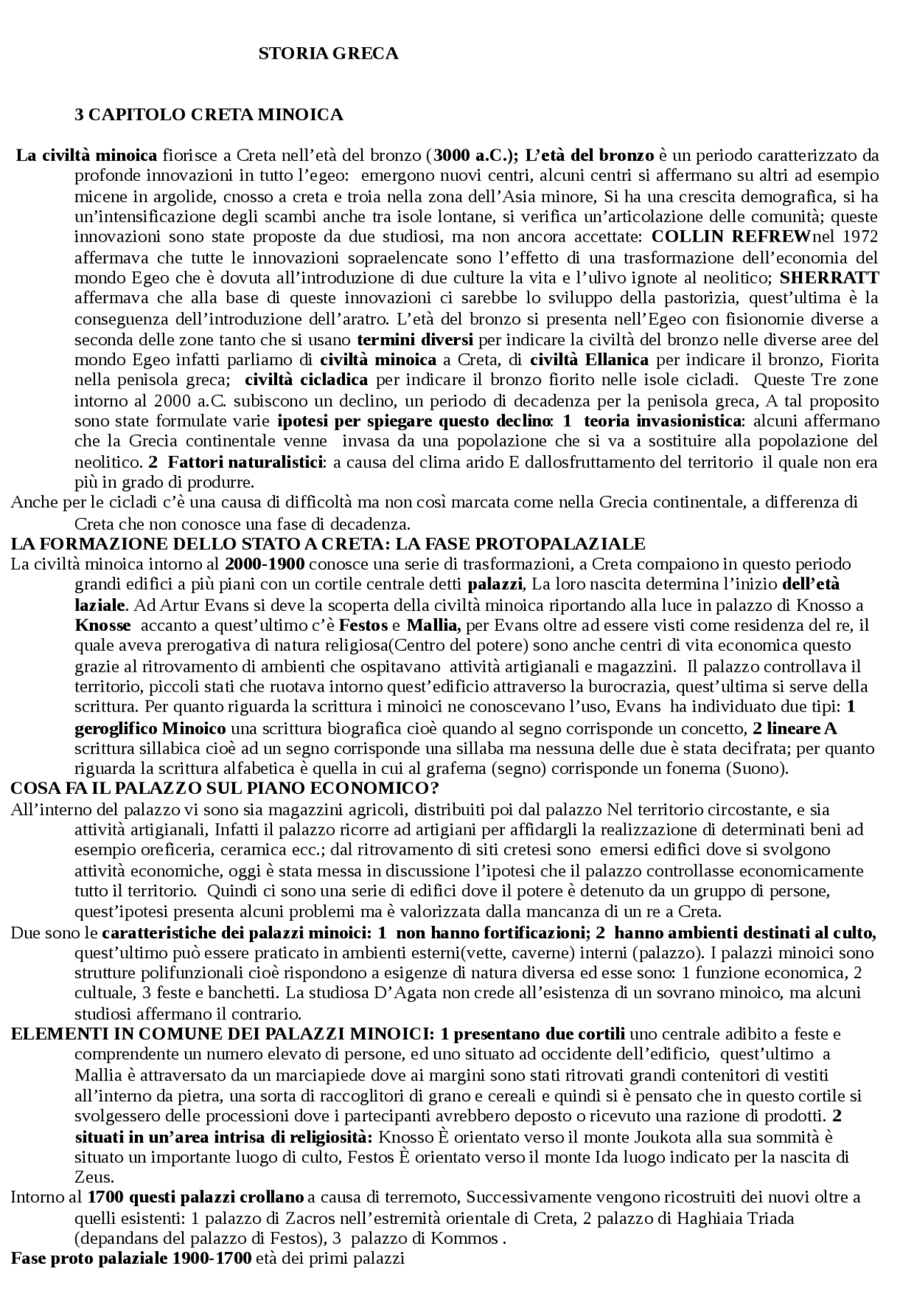 STORIA GRECA LA CIVILTA' MINOICA - Docsity