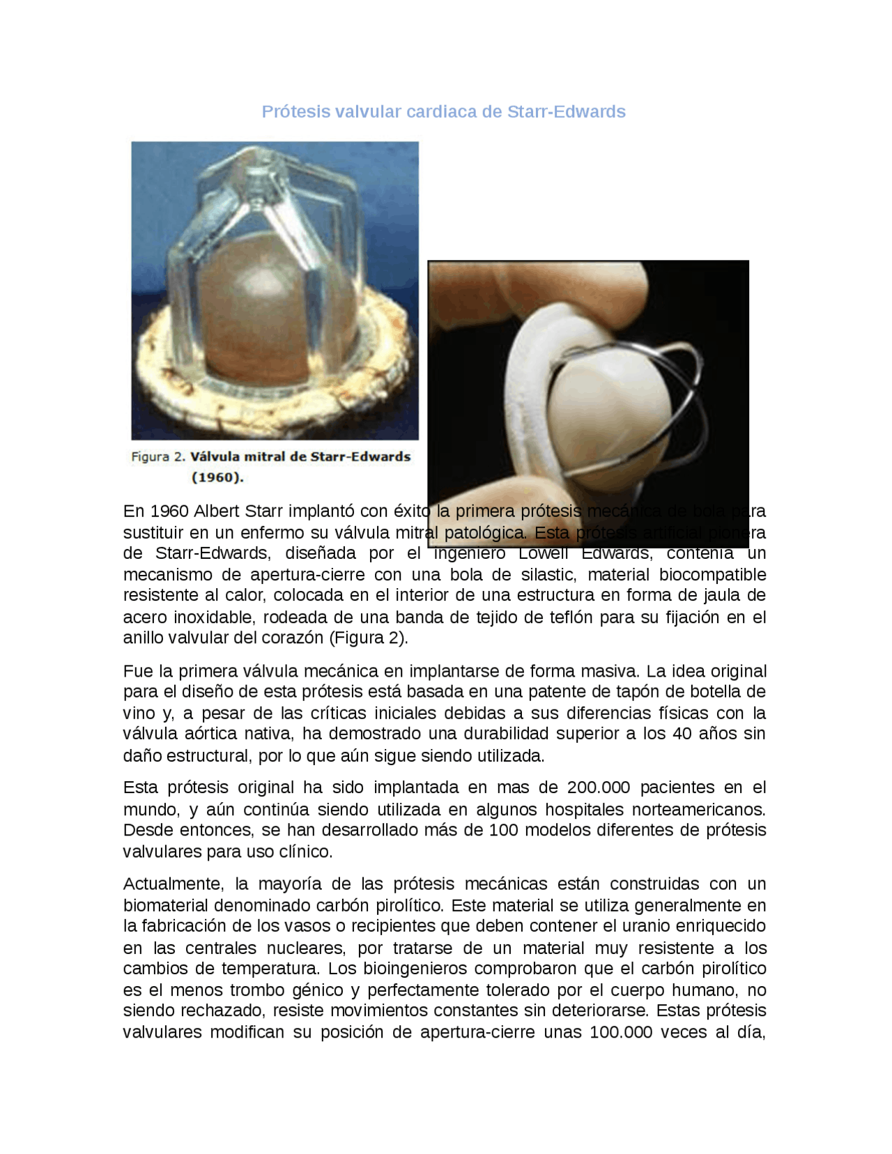 Prótesis valvular cardíaca de starr - Docsity