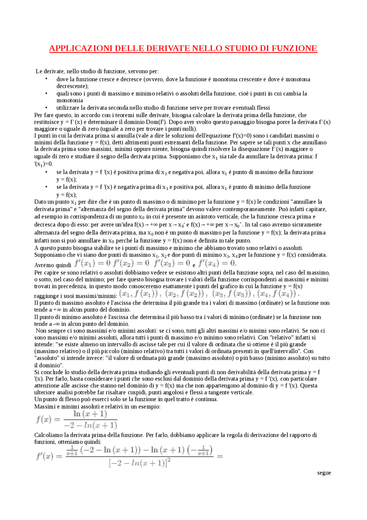 Derivate nelle funzioni - Docsity