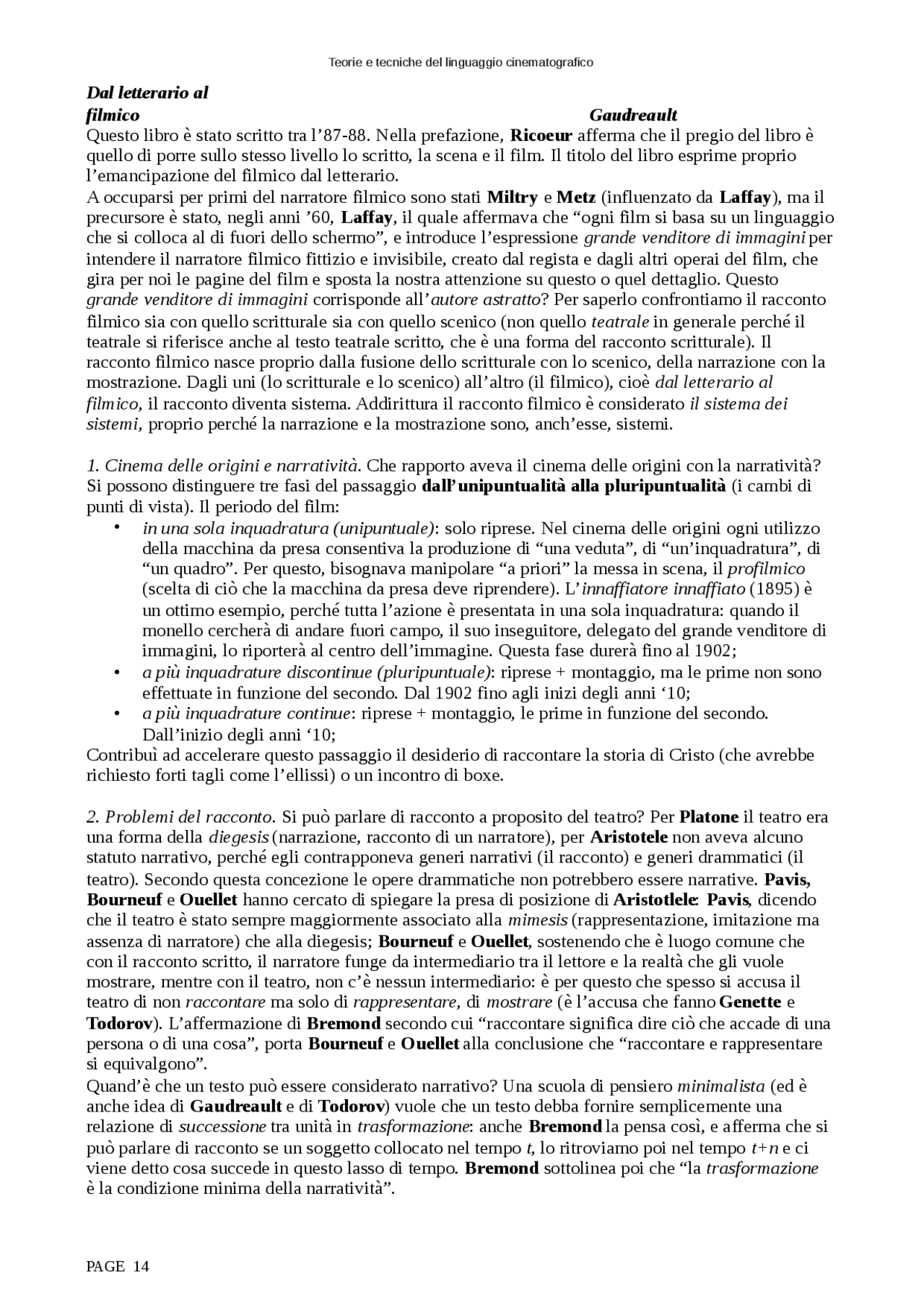 Teorie E Tecniche Del Linguaggio Cinematografico Docsity