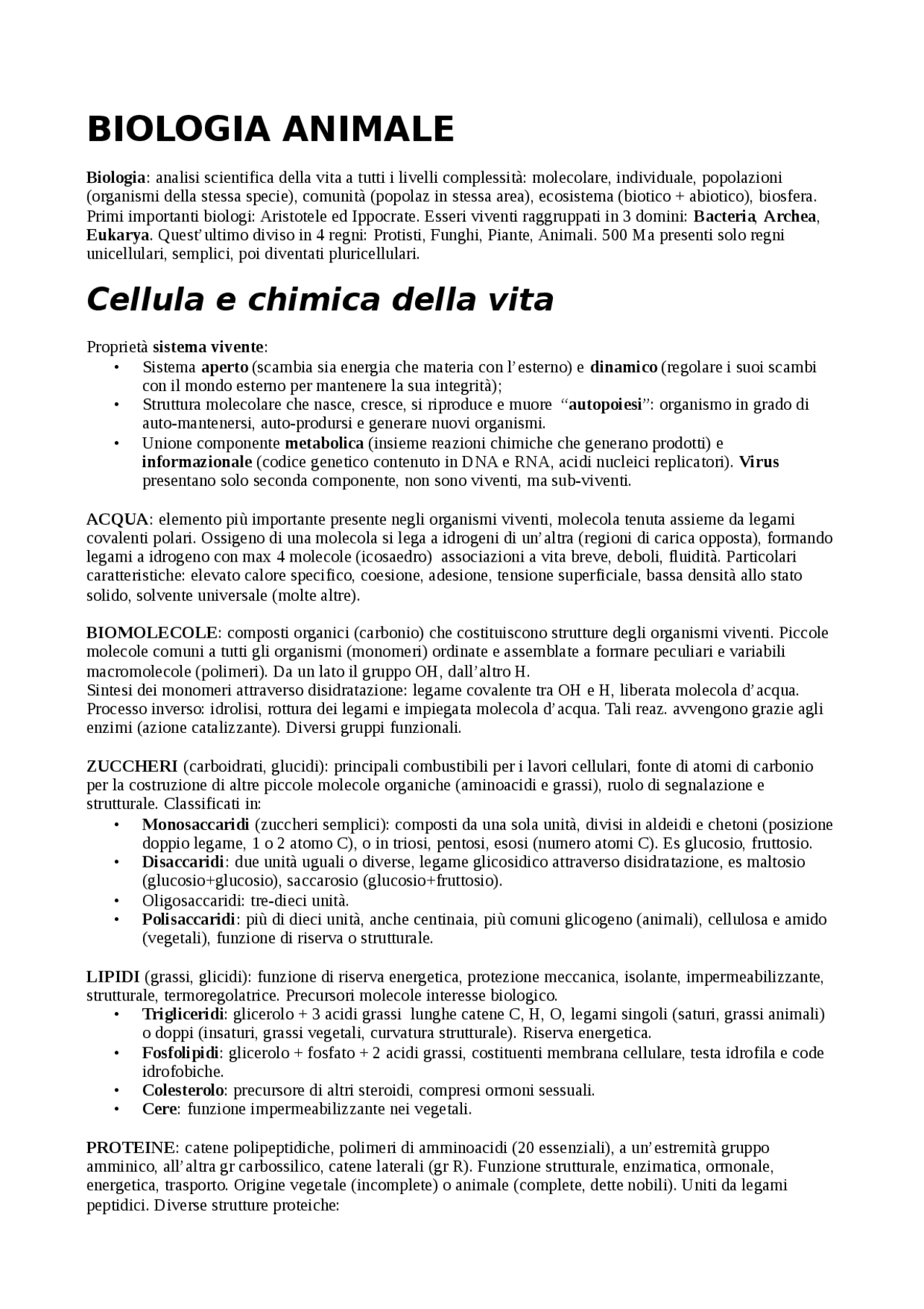 Principi di Biologia Animale - Docsity