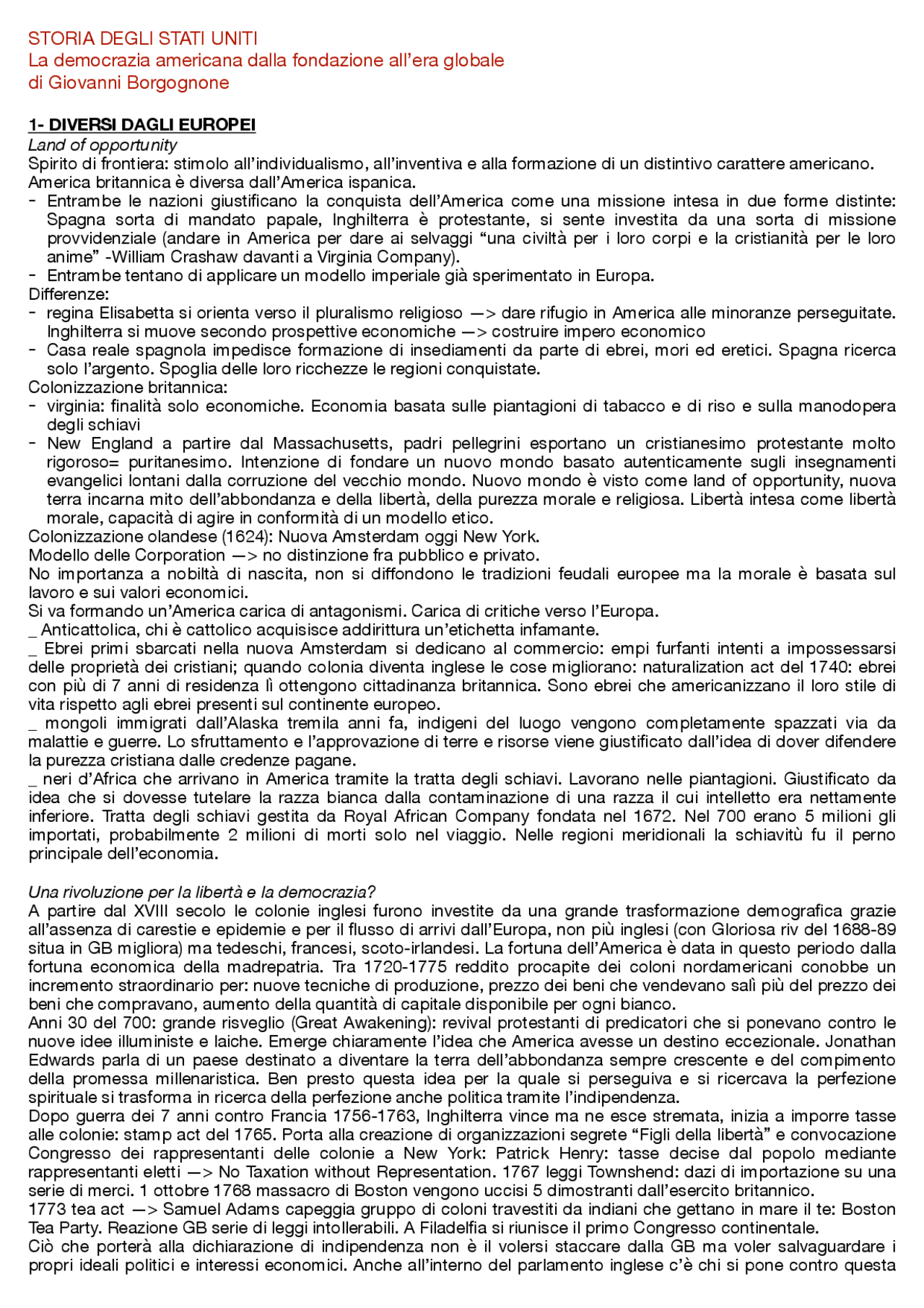 Storia Degli Stati Uniti Riassunto Docsity